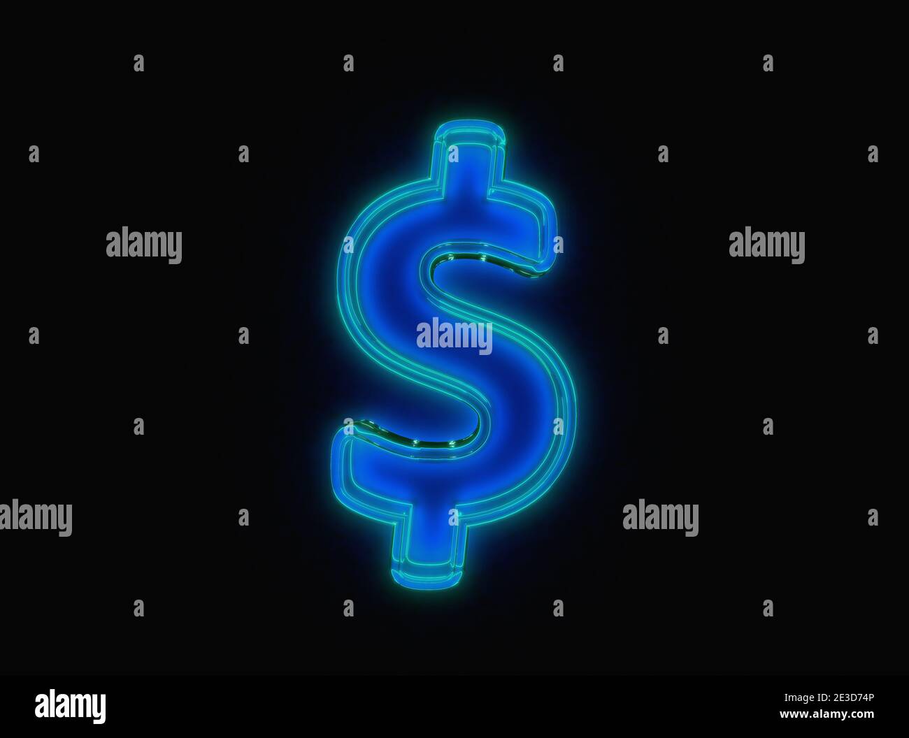 Blue - green neon light glow reflective transparent alphabet - dollar ...