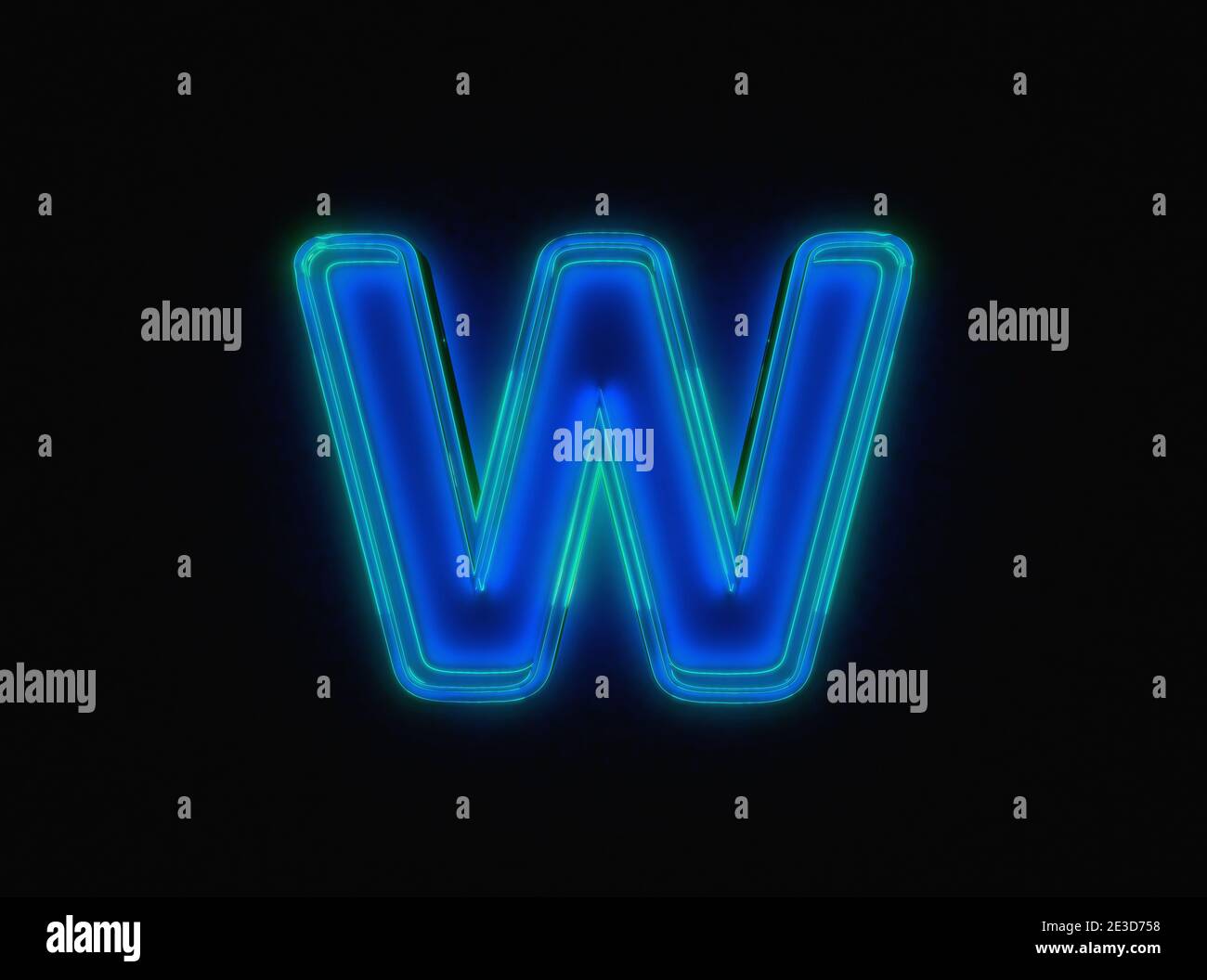 Blue - green neon light glow reflective transparent alphabet - letter W ...
