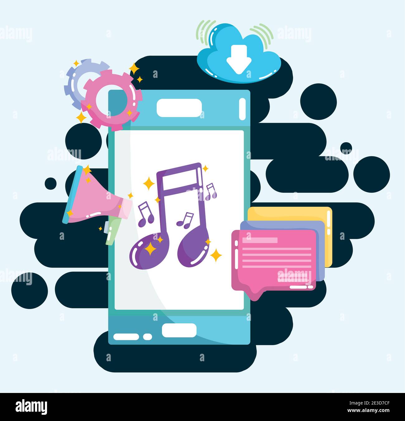 social media smartphone music chat message texting and cloud computing ...