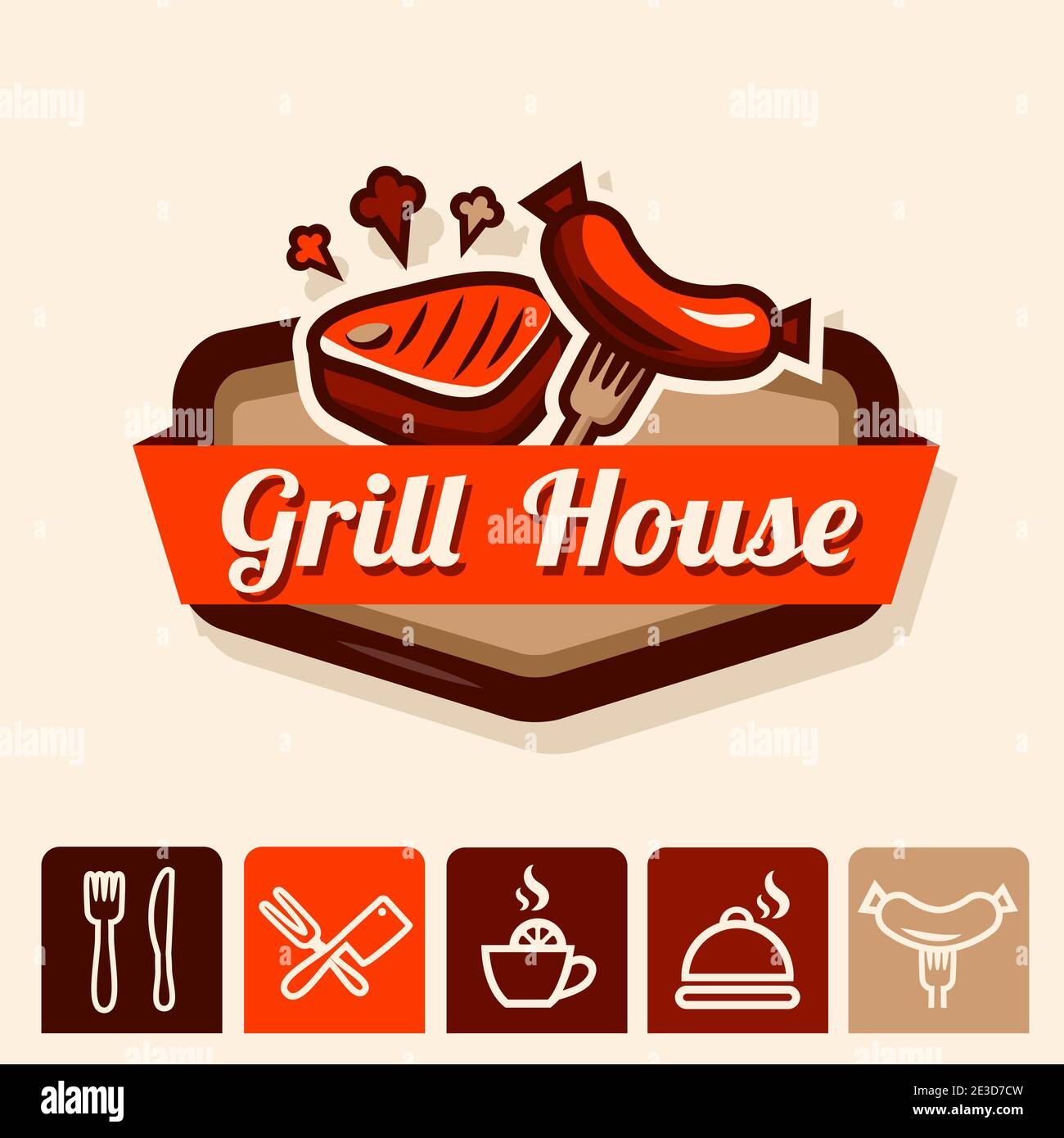 Set of badge, label, logo, icons design templates for grill menu Stock ...