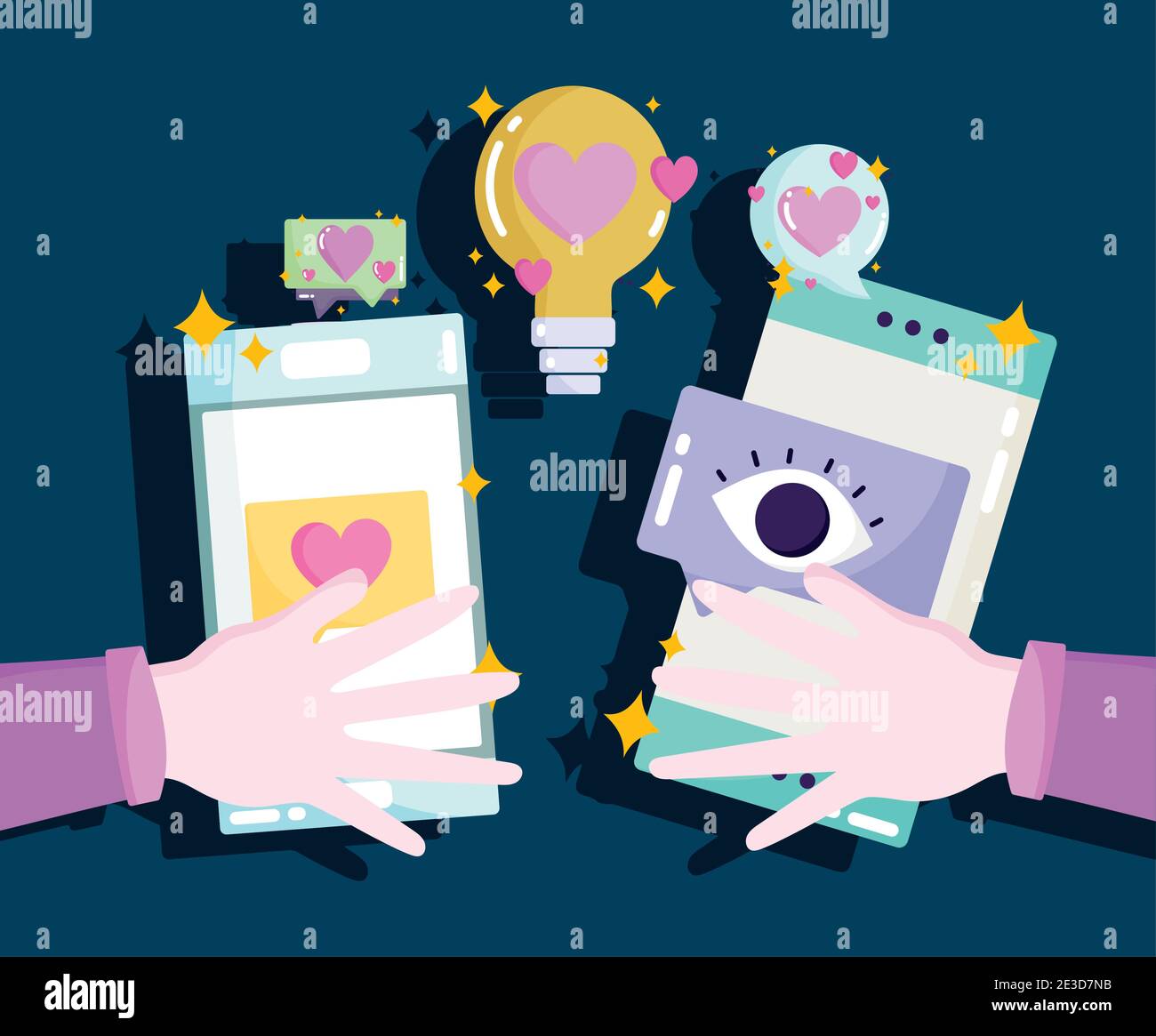 social media, hands with smartphone chat views follow love vector ...