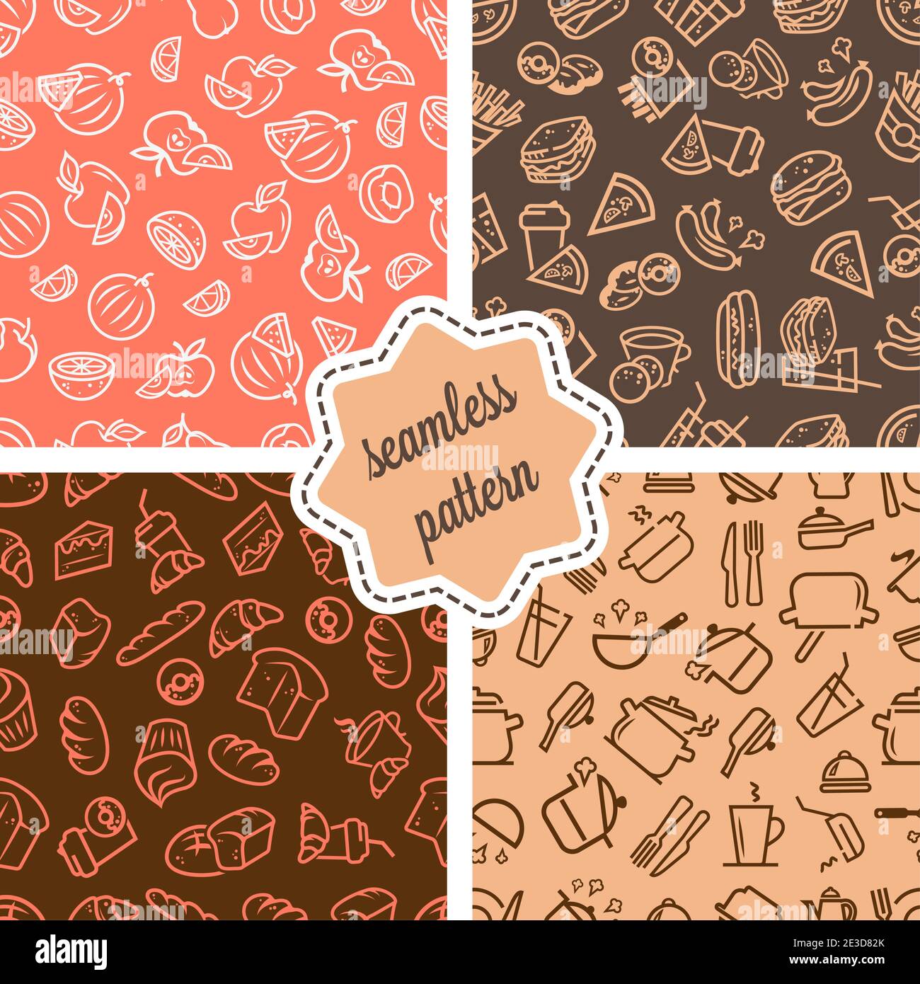 Vector seamless patterns set with food icons for your design Stock ...