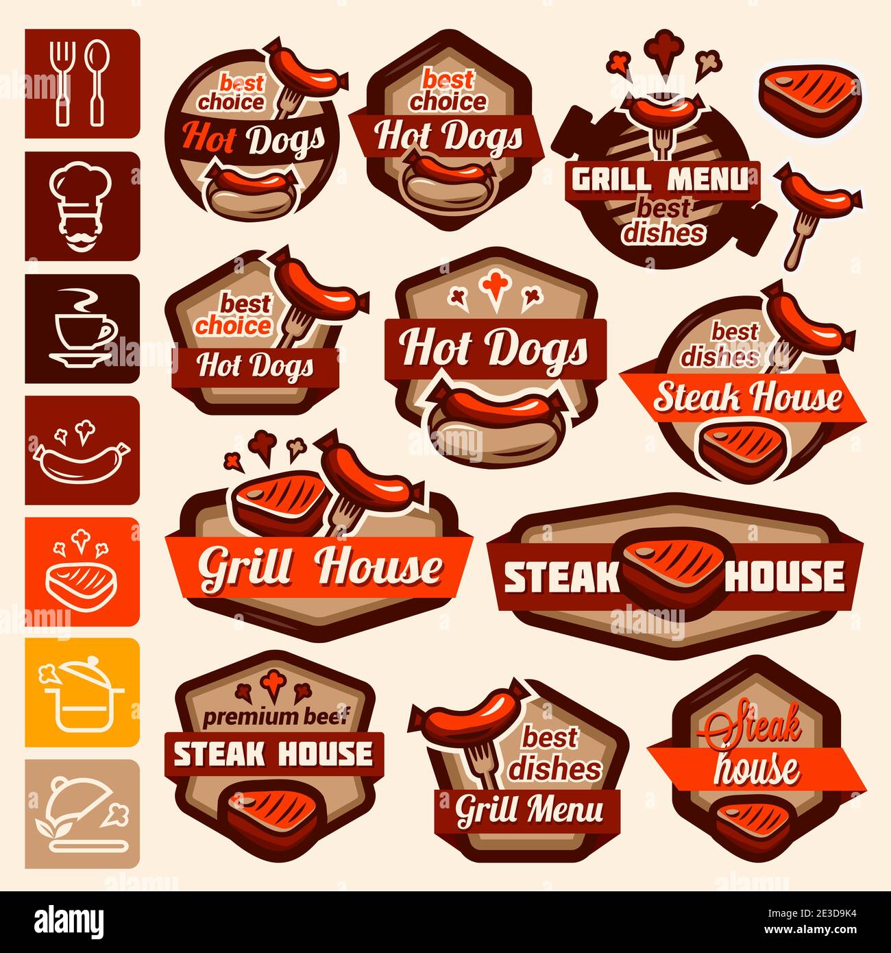 Fast food and BBQ Grill elements, Typographical Design Label or Sticer ... Fast food and BBQ Grill elements, Typographical Design Label or Sticer ...