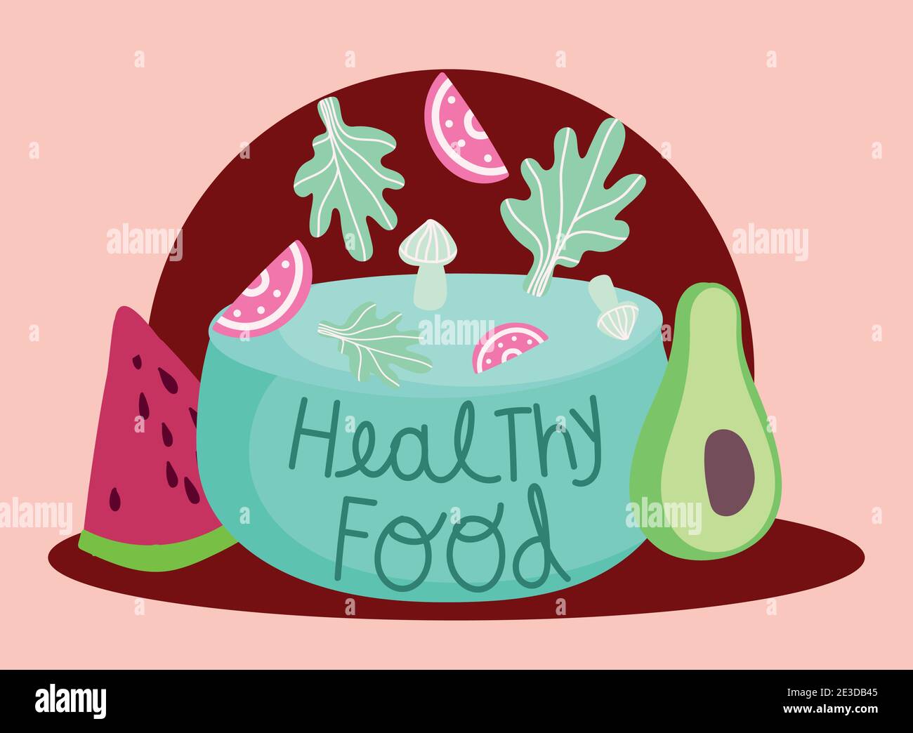 healthy food vegetables and fruits cooking in cartoon style lettering ...