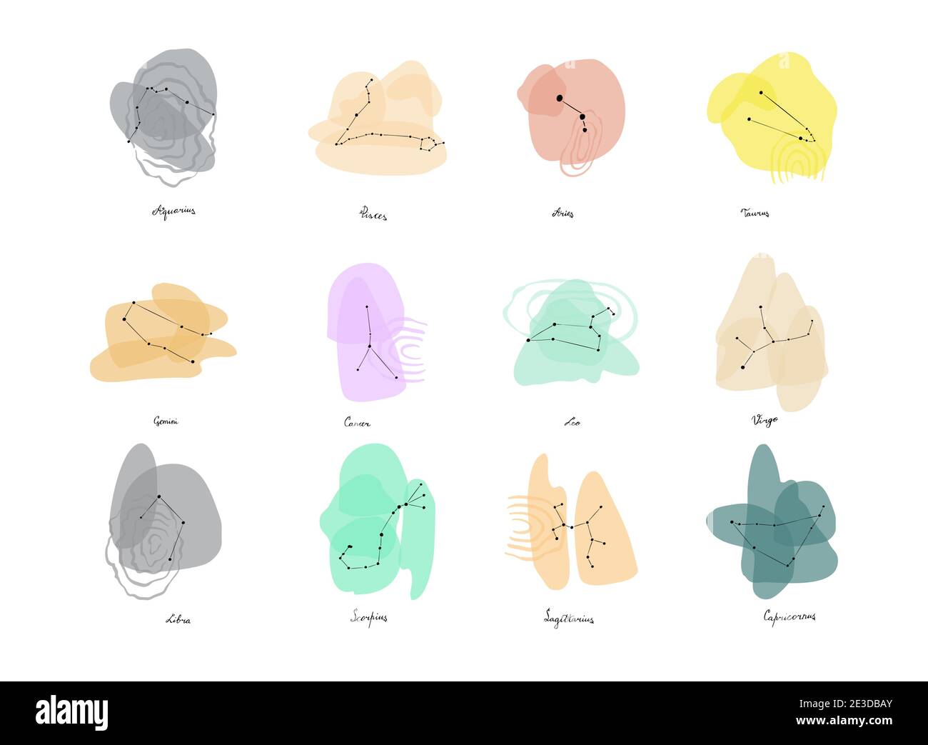 Modern trendy mid century abstract compositions with zodiac signs set ...