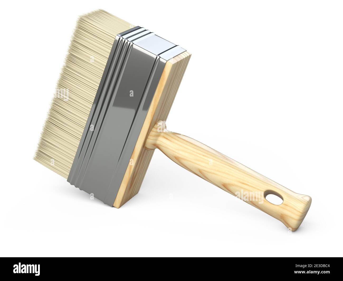 Wide flat repair brush with wooden handle, painting tool. 3d ...