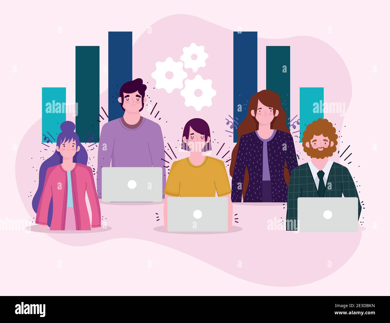 business team work with laptop computer chart report, people working ...