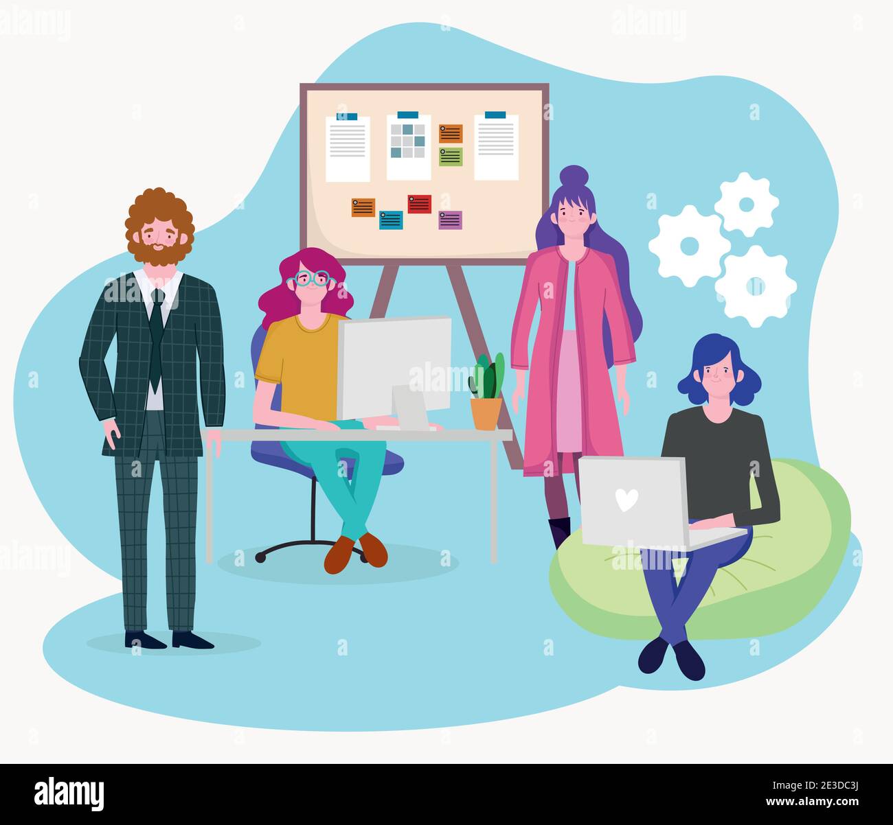 people working using laptop computer and board presentation office ...