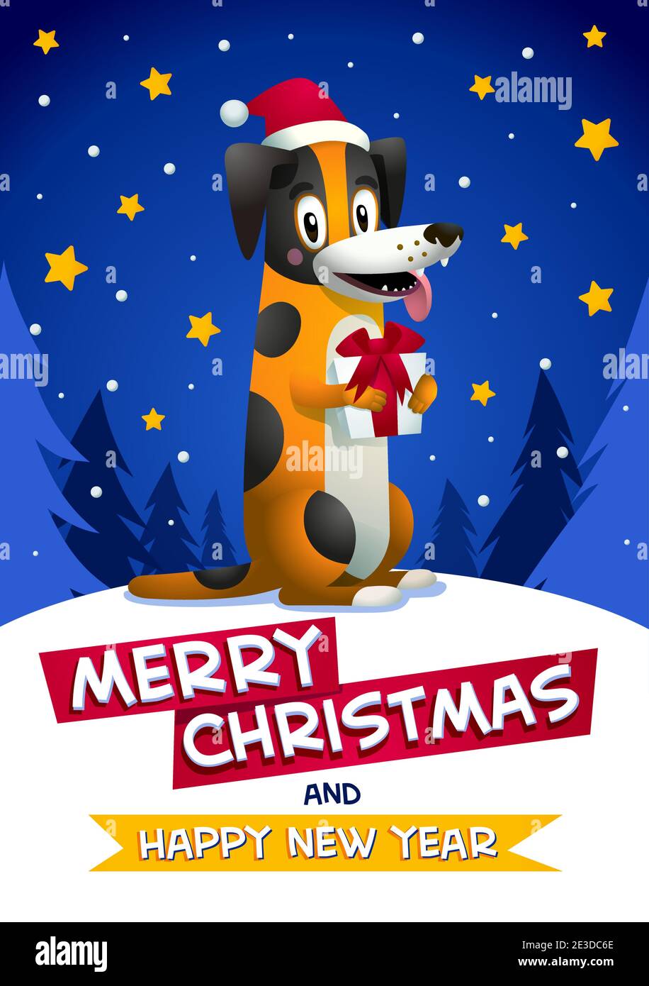 Cute dog with Merry Christmas and Happy new year inscription. Stylish ...