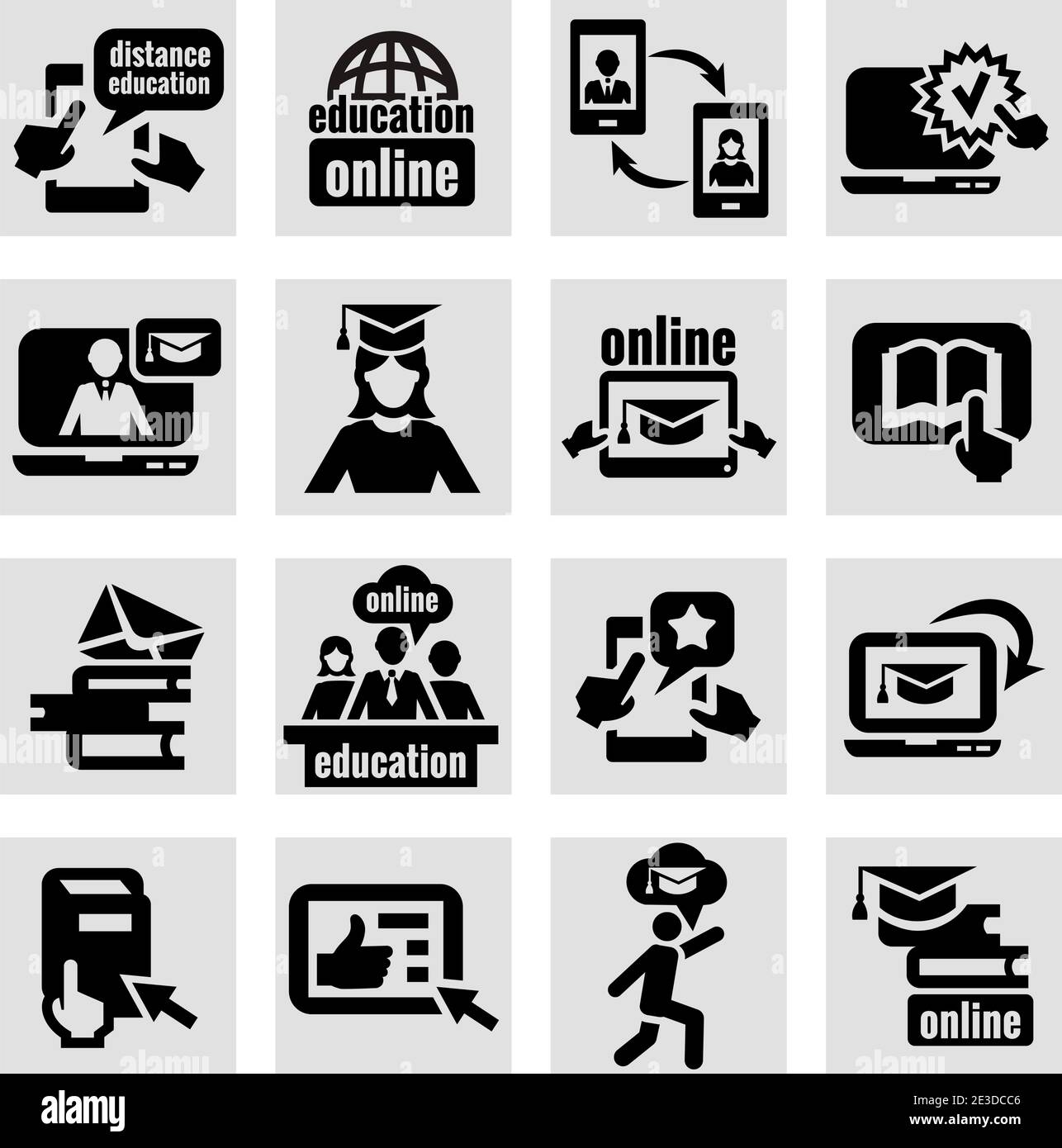 Electronic education graduation black icon Stock Vector Images - Alamy