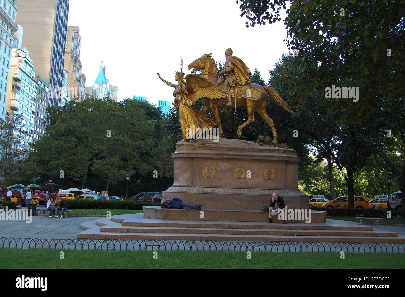 New York USA Central Park Sherman Monument Gold on horse Angel in front ...