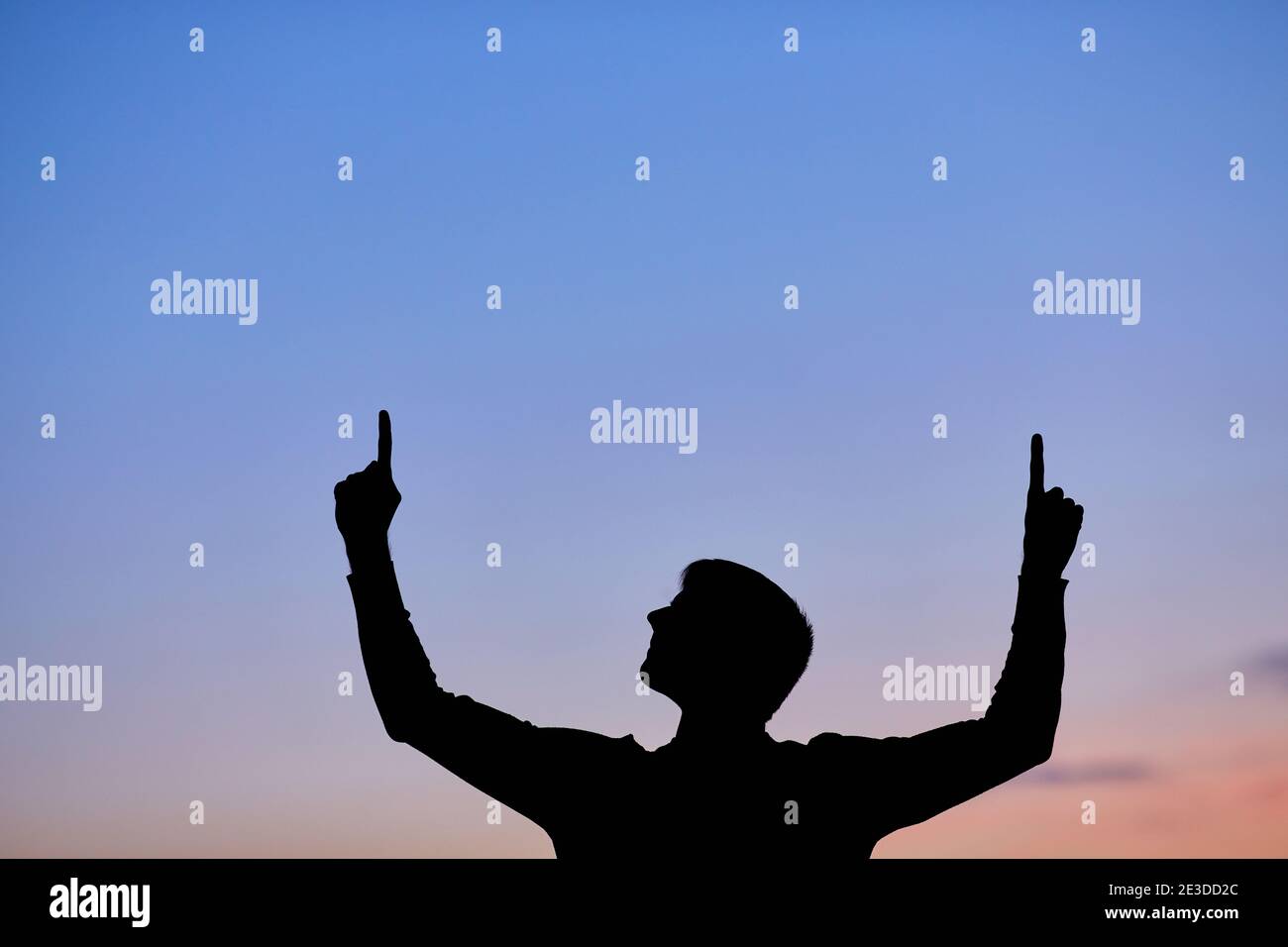 Men silhouette at sunset, human body over natural colorful sky ...