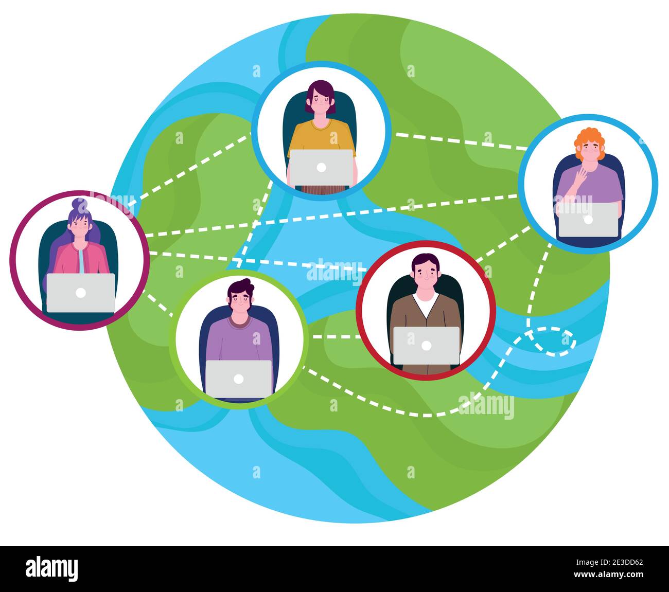 people working with laptop connection world vector illustration Stock ...