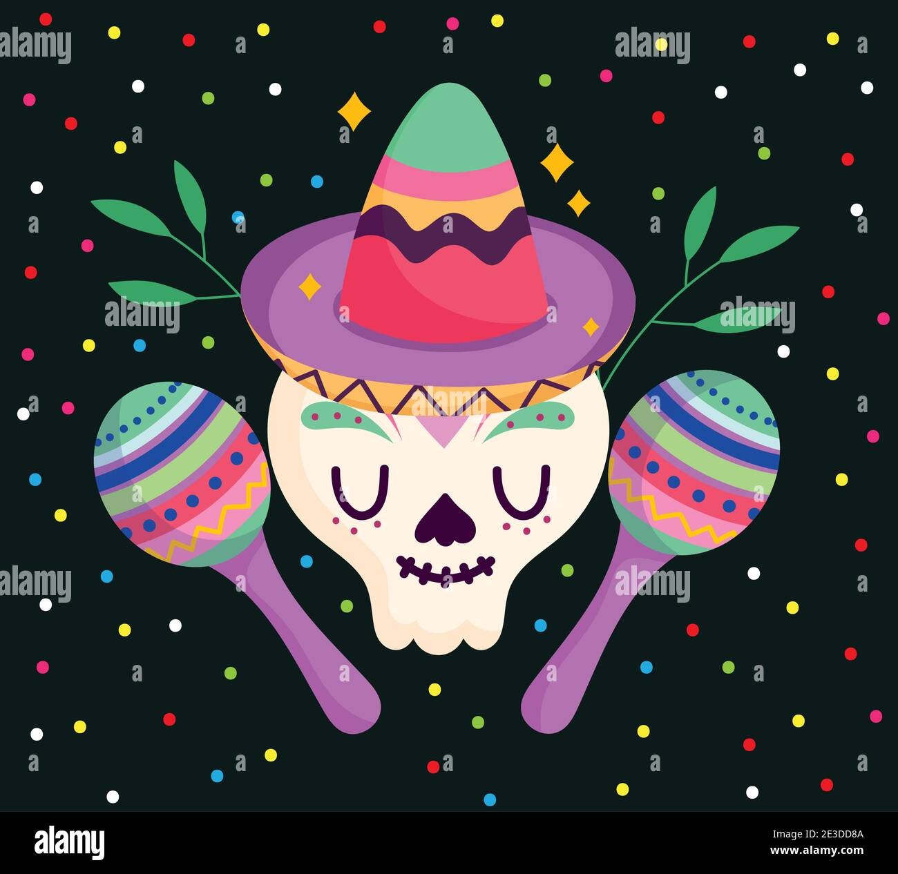 mexico day of the dead skull with hat and maraca festive culture ...