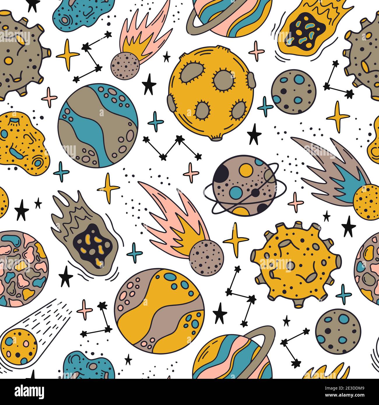 Space planets pattern. Cute hand drawn planets and stars seamless ... Space planets pattern. Cute hand drawn planets and stars seamless ...