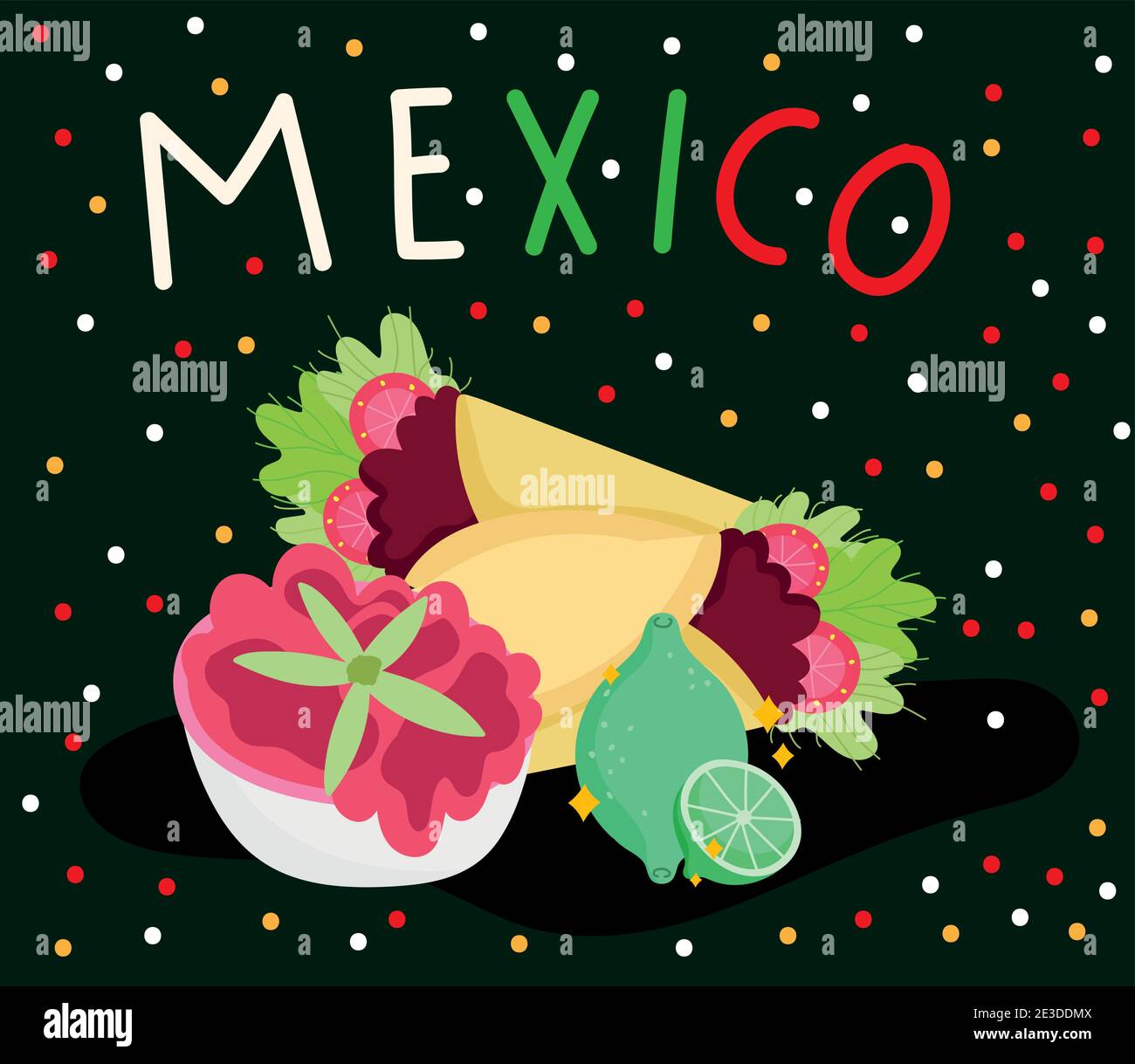 mexico culture traditional burrito sauce pepper lemon food vector ...