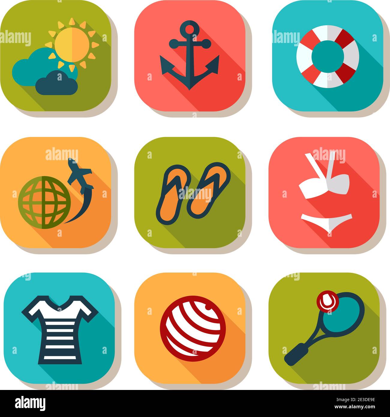 Summer Vacation Icons Set in Flat Design Style Stock Vector Image & Art ...