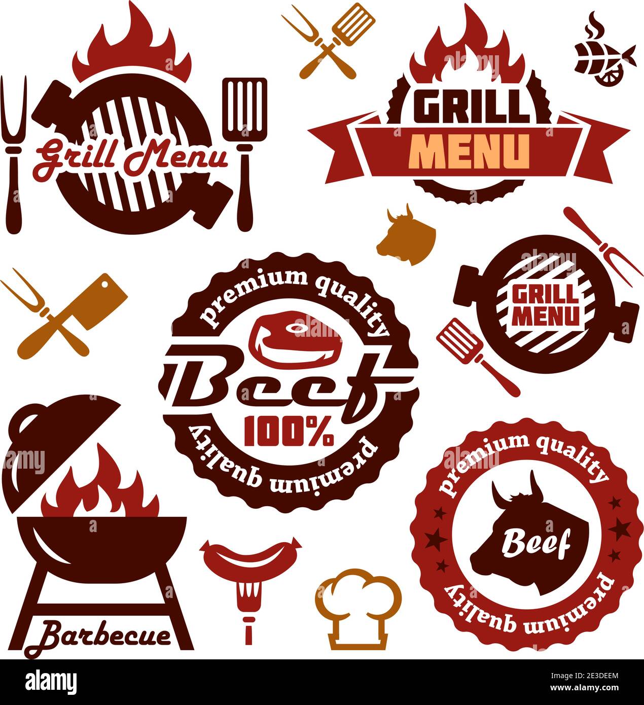 Illustration Grill Menu Labels Set of in Flat Design Style Stock Vector ...