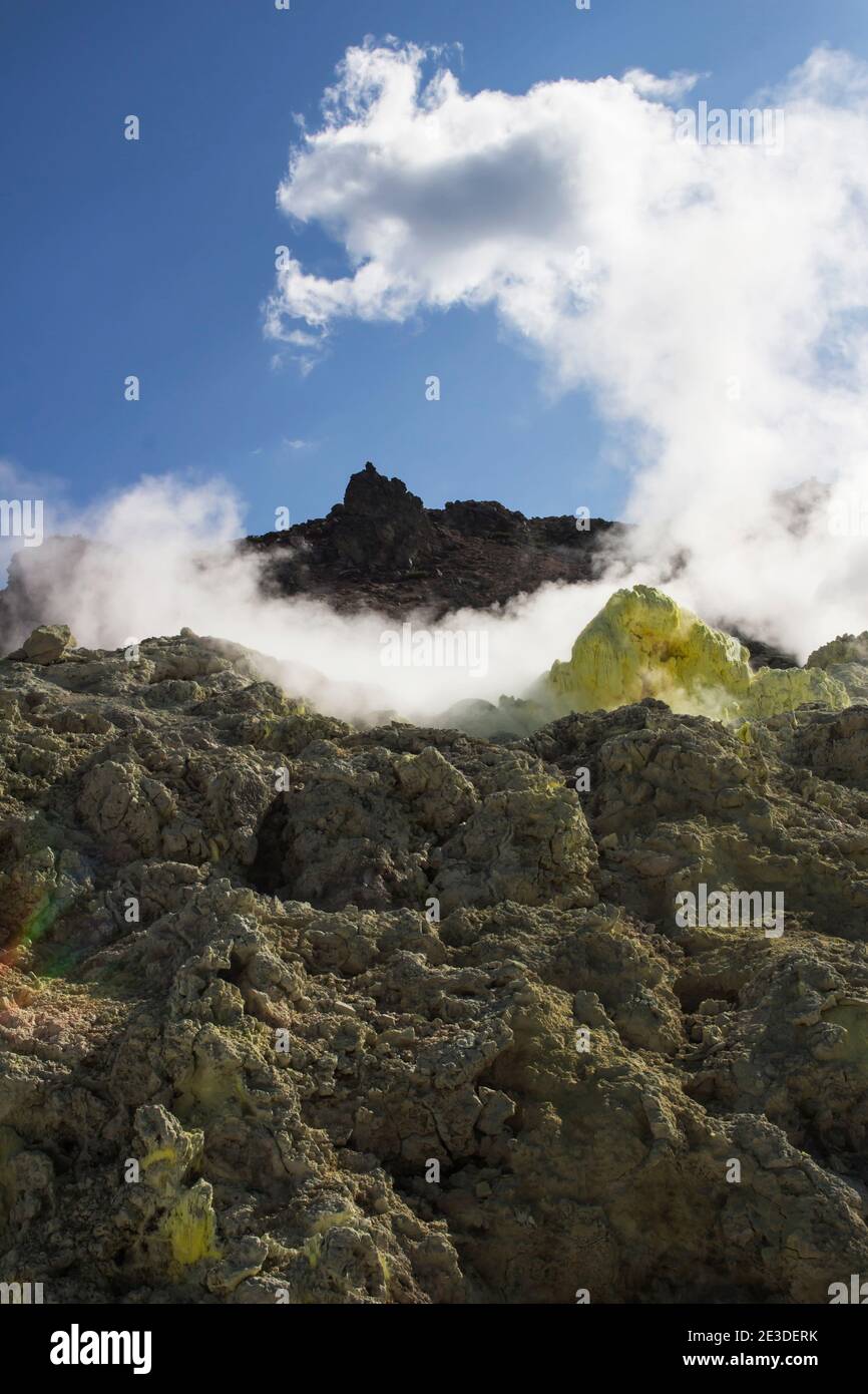 Scenery of "Mt. Iou", a tourist destination of Akan Mashu National Park ...