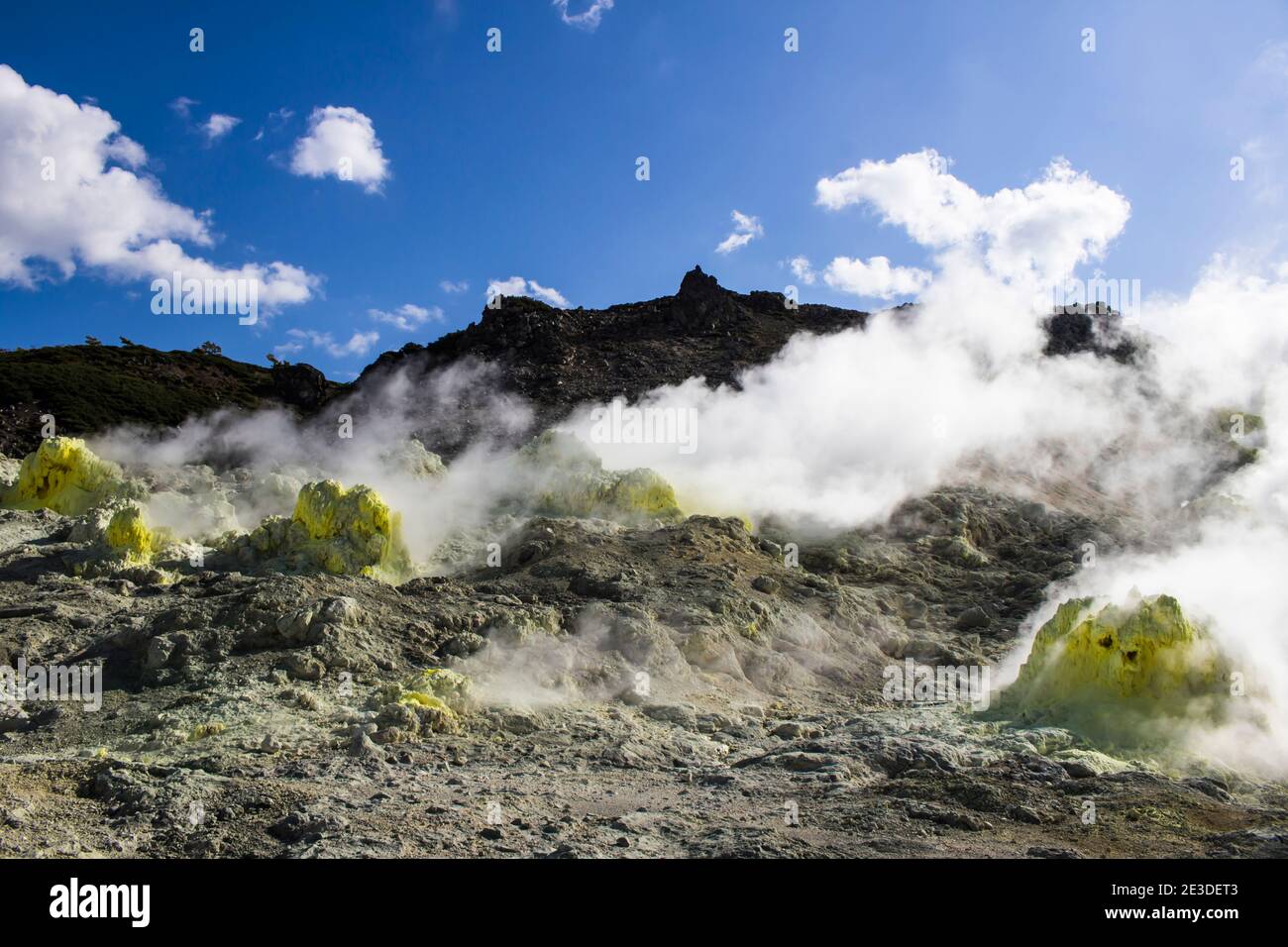 Scenery of "Mt. Iou", a tourist destination of Akan Mashu National Park ...
