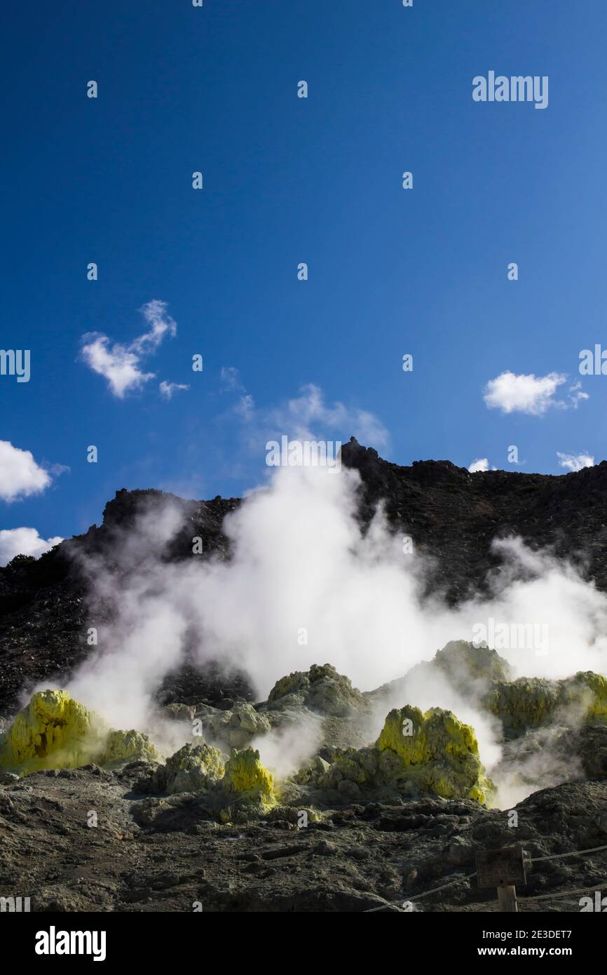 Scenery of "Mt. Iou", a tourist destination of Akan Mashu National Park ...