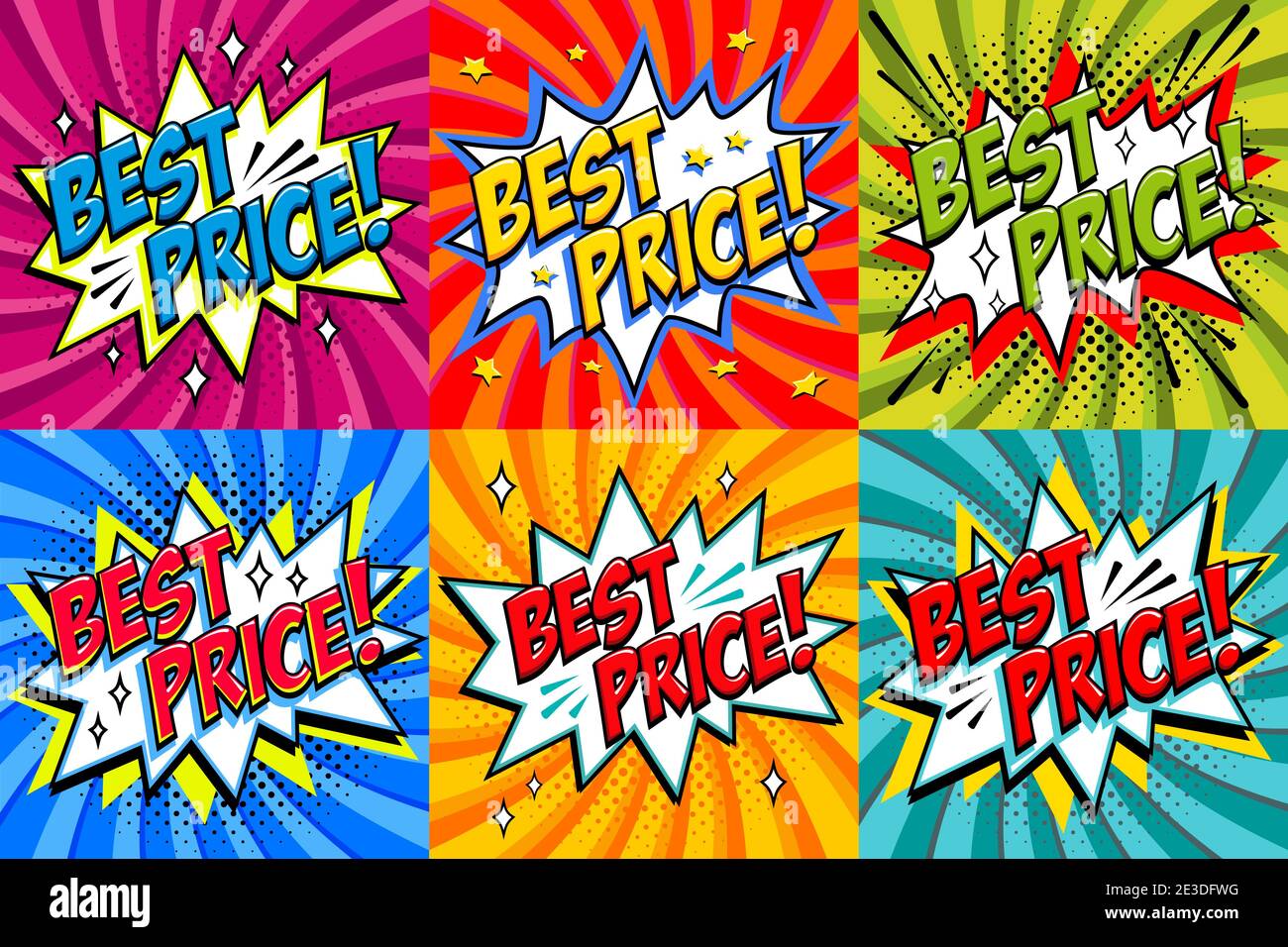 Best Price Labels. Comic book style stickers. Sale banners in pop art ...