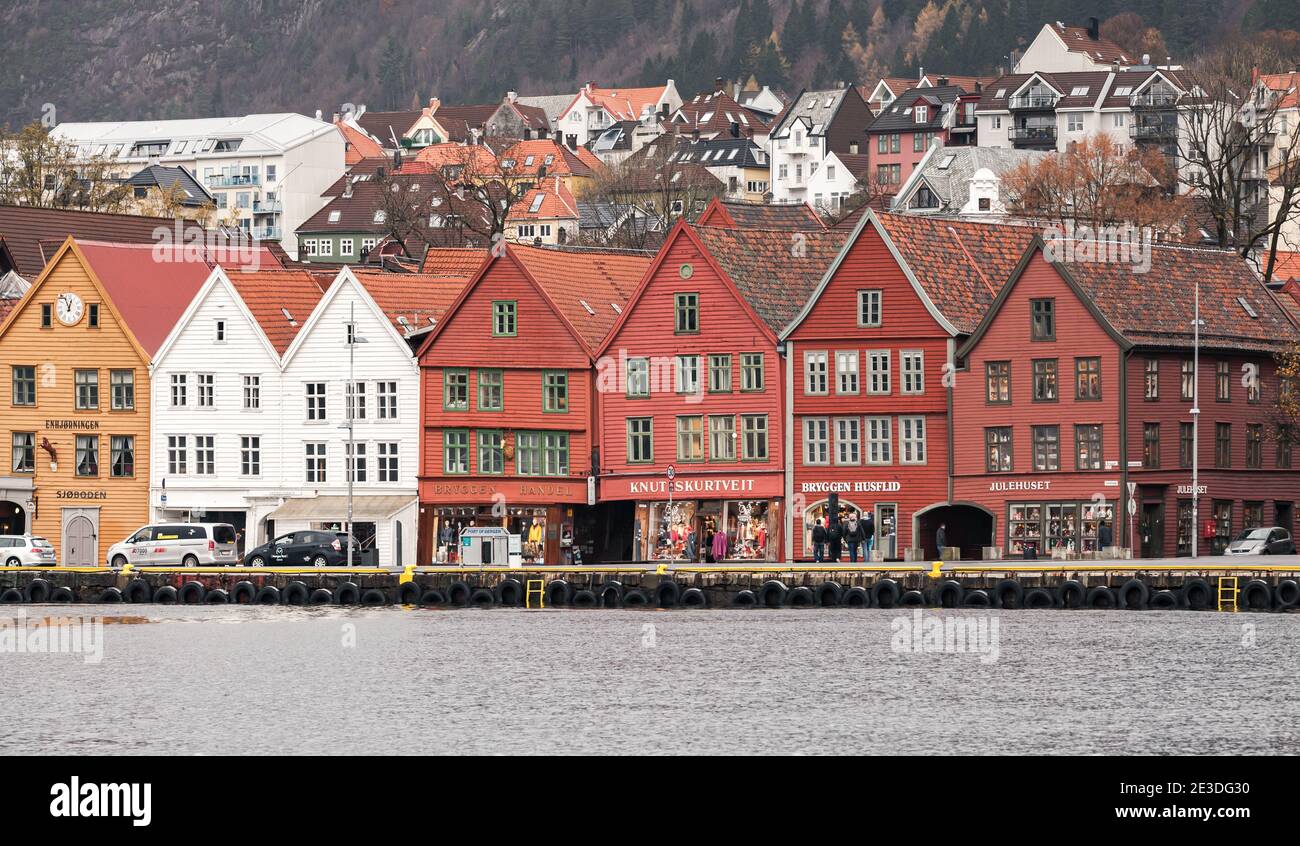 Bergen, Norway - November 19, 2017: Norwegian red wooden houses of ...