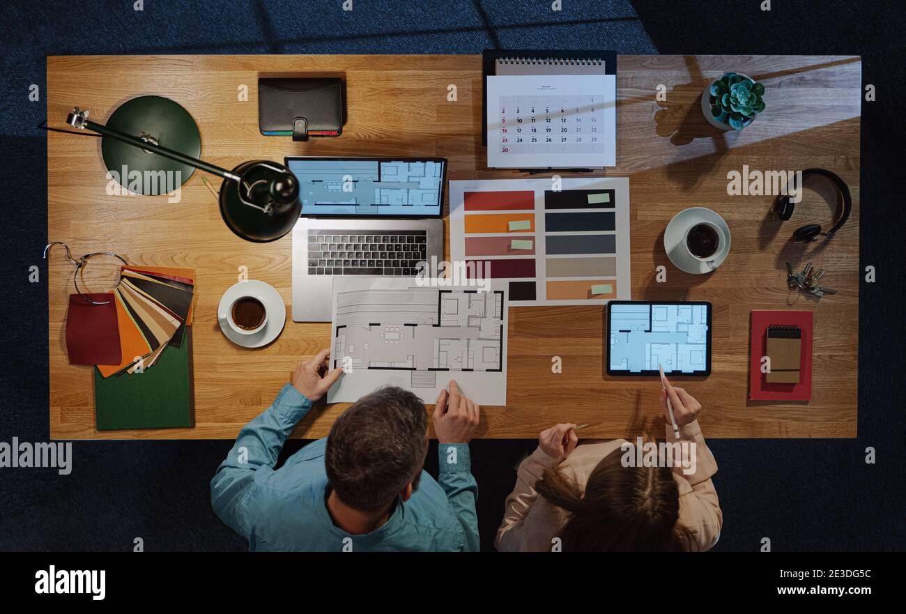 Top view architects desk hi-res stock photography and images - Alamy