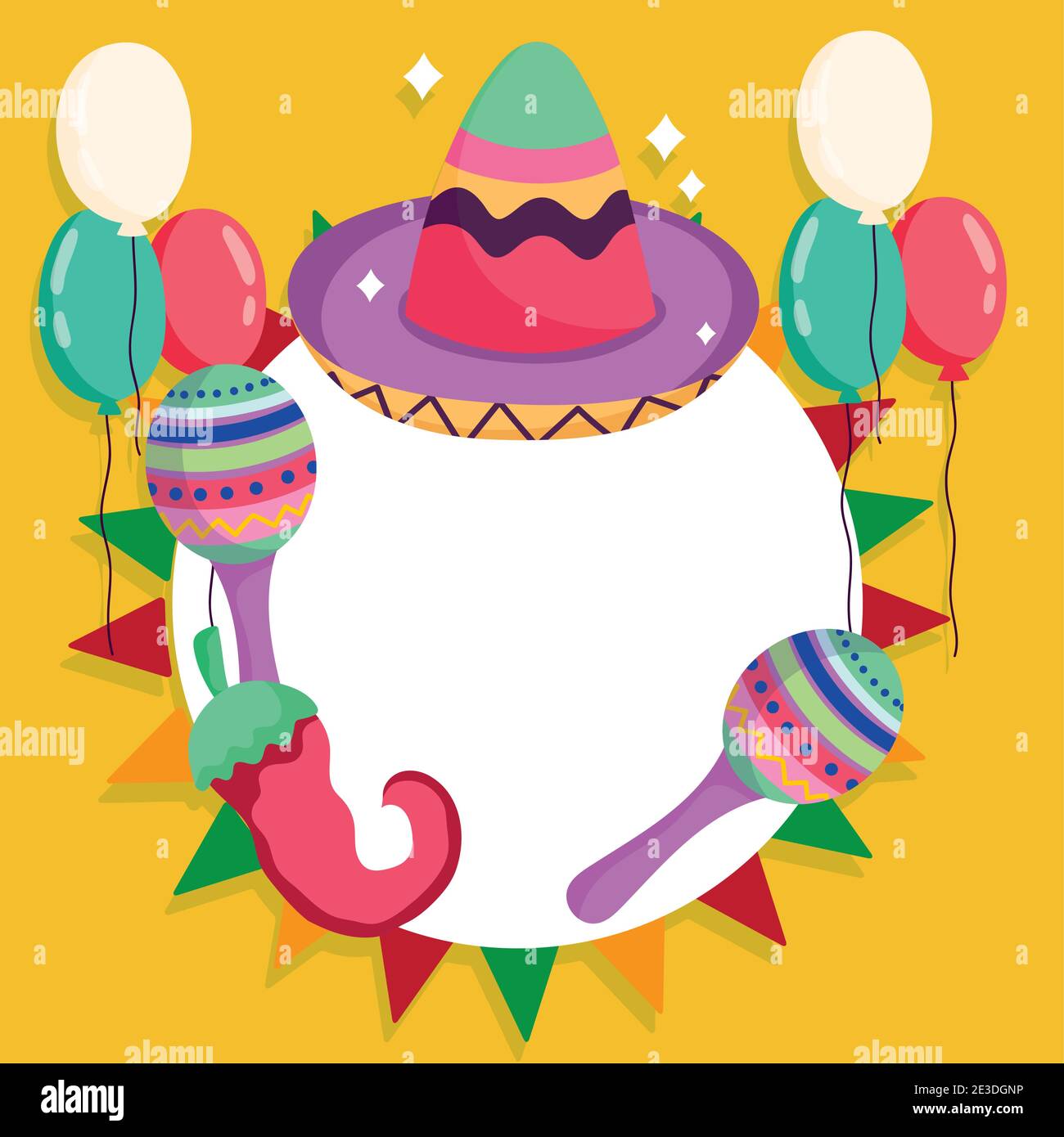 mexico hat maraca balloon and chili pepper culture traditional party ...