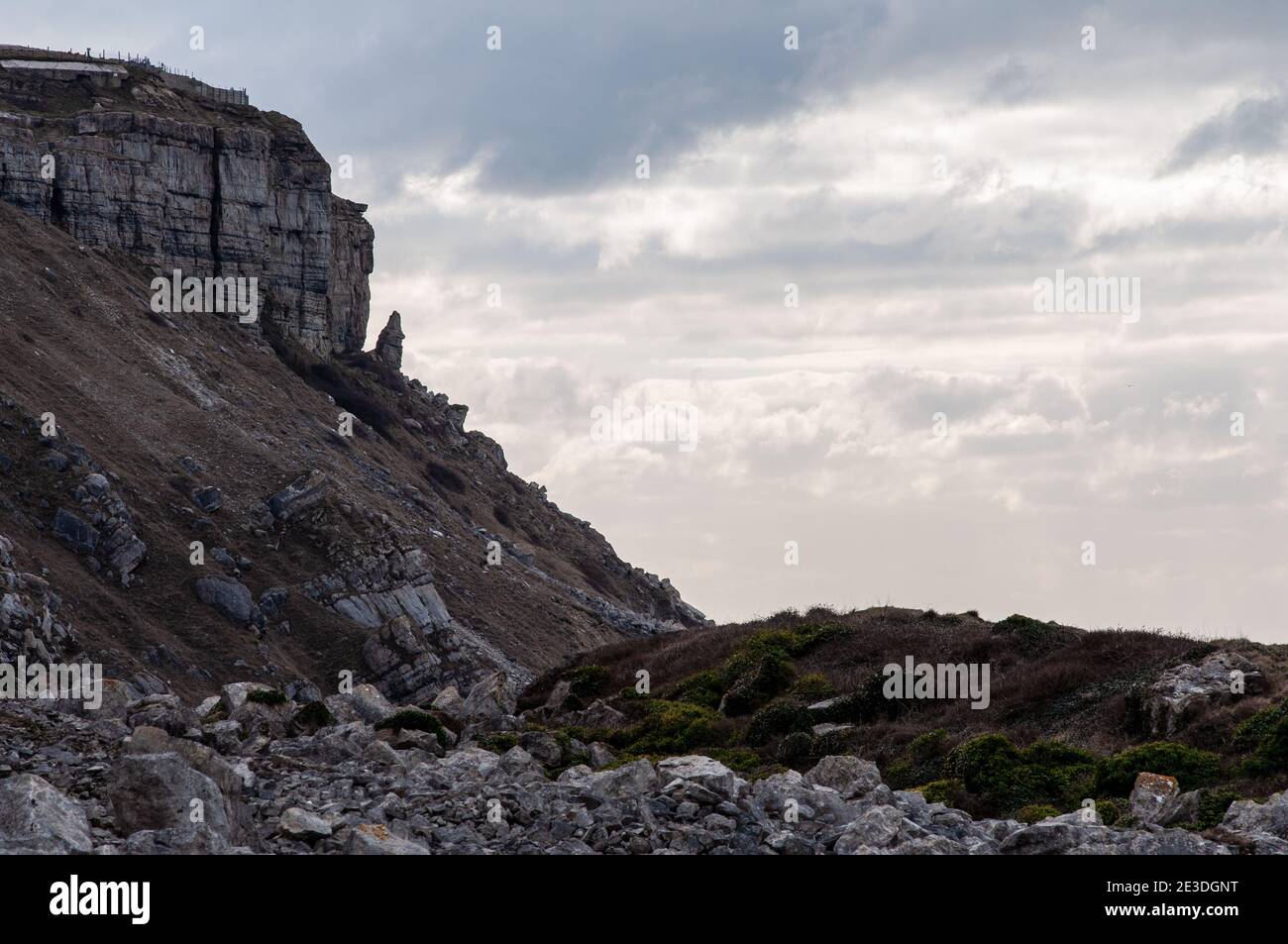 The quarried West Cliff of Portland rises above Chesil Cove on Dorset's ...