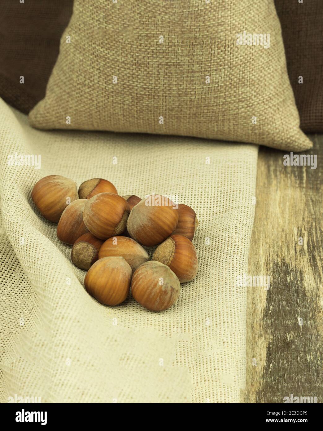 Hazelnuts in a bag close-up with space for text. Hazelnut, genus Hazel ...