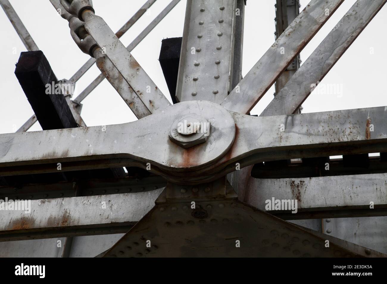 Close up of the support beams where train tracks connect Stock Photo ...