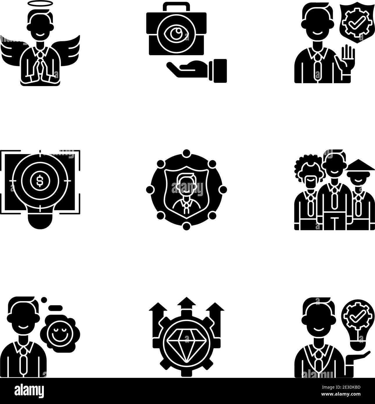 Service with integrity black glyph icons set on white space Stock ...
