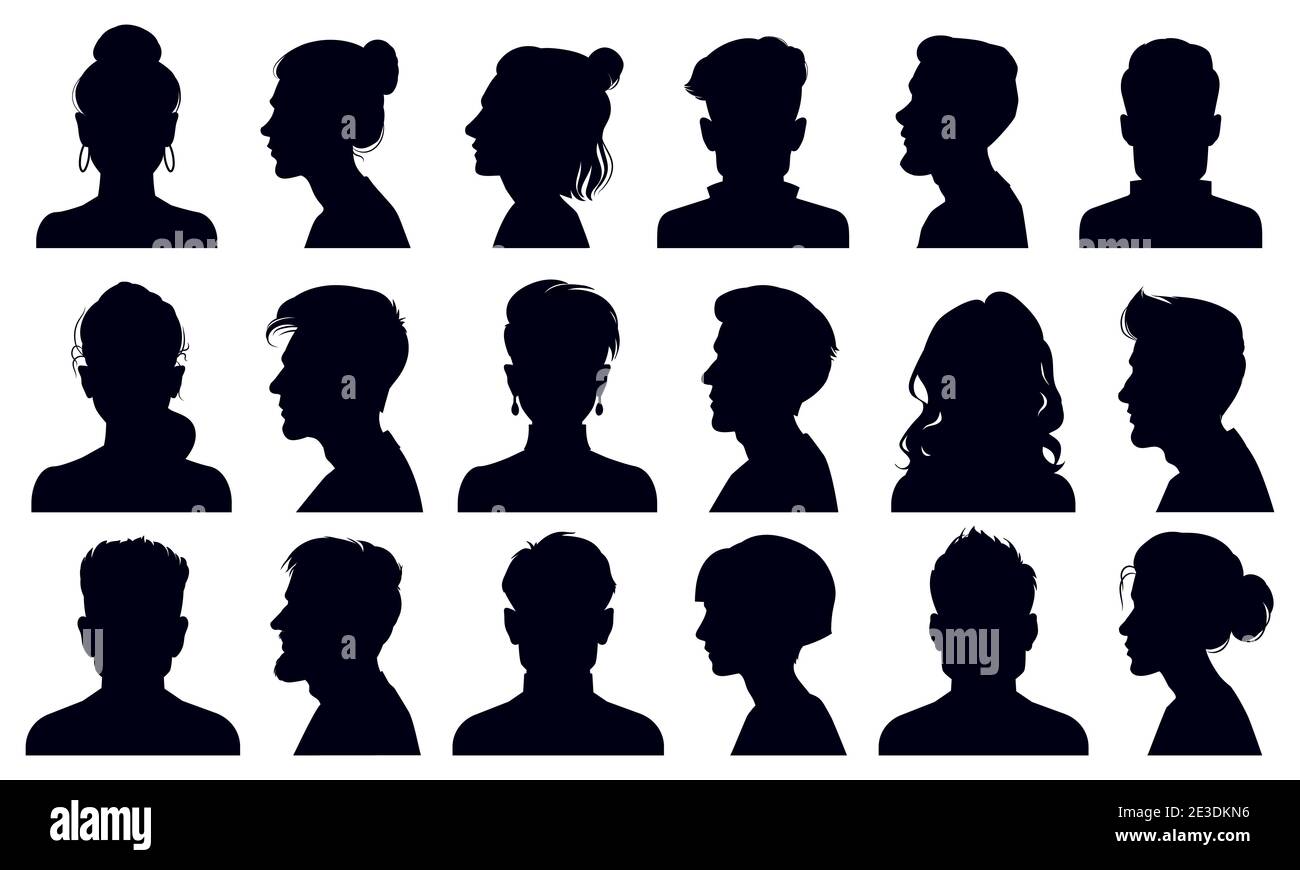 Head silhouettes. Female and male faces portraits, anonymous person ...
