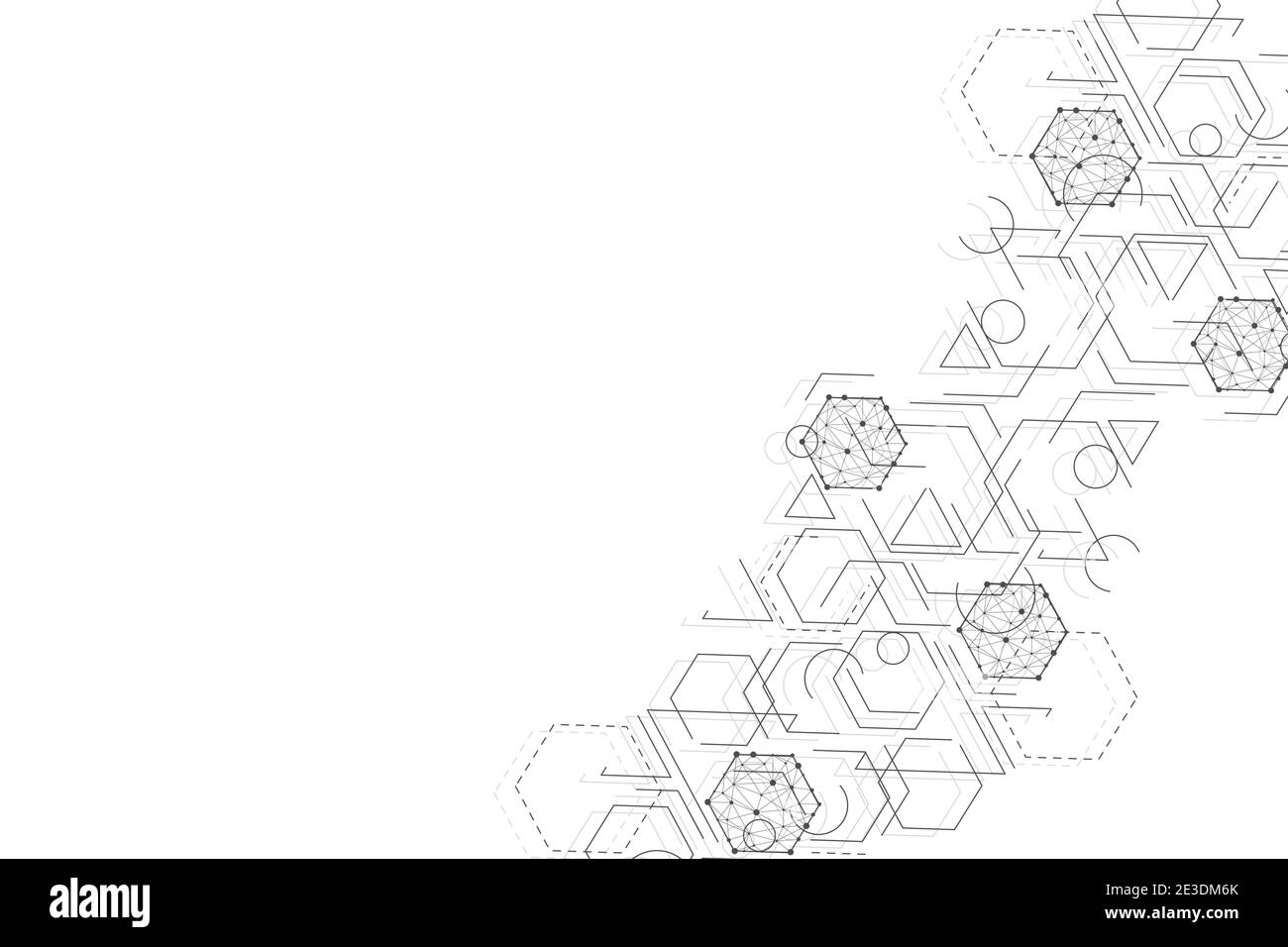 Science network pattern, connecting lines and dots. Technology hexagons ...