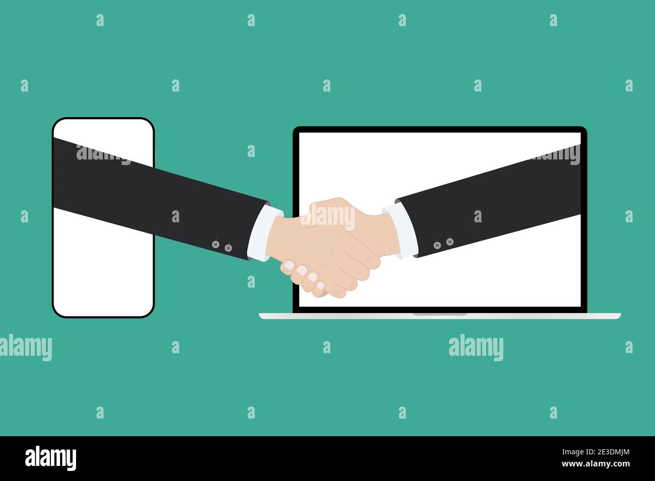 Online conclusion of the transaction. business handshake, via phone and ...