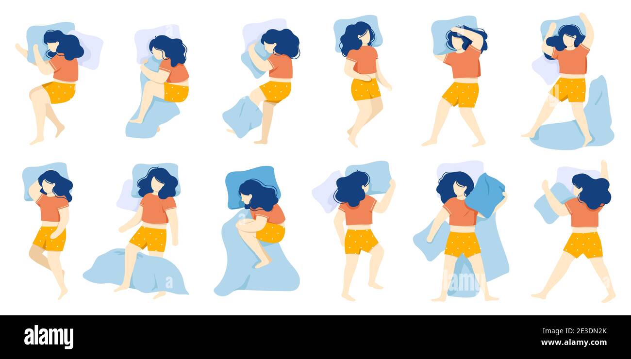 Sleeping woman. Girl sleep position, female character healthy night ...