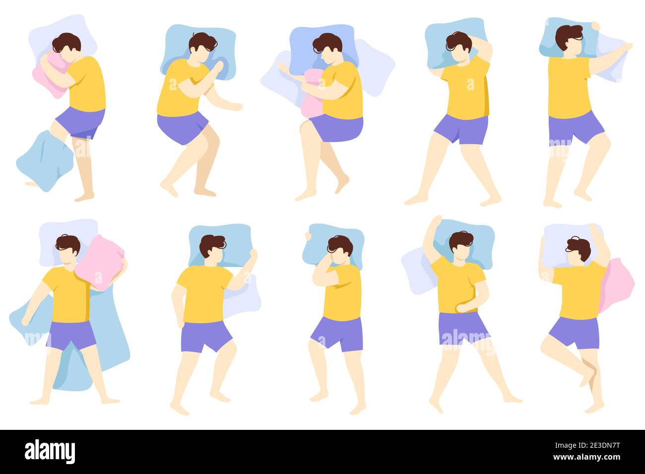 Man sleeping position. Adult male character healthy night sleep pose ...