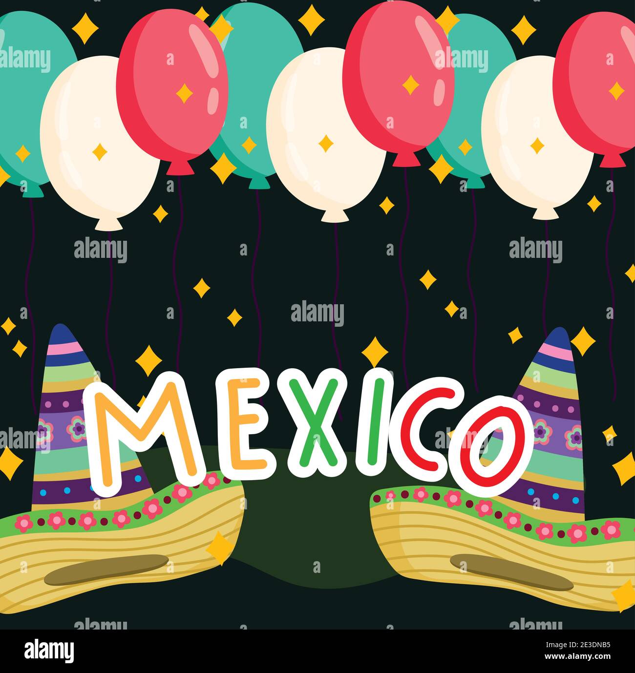 mexico culture traditional hat balloons festive party design vector ...