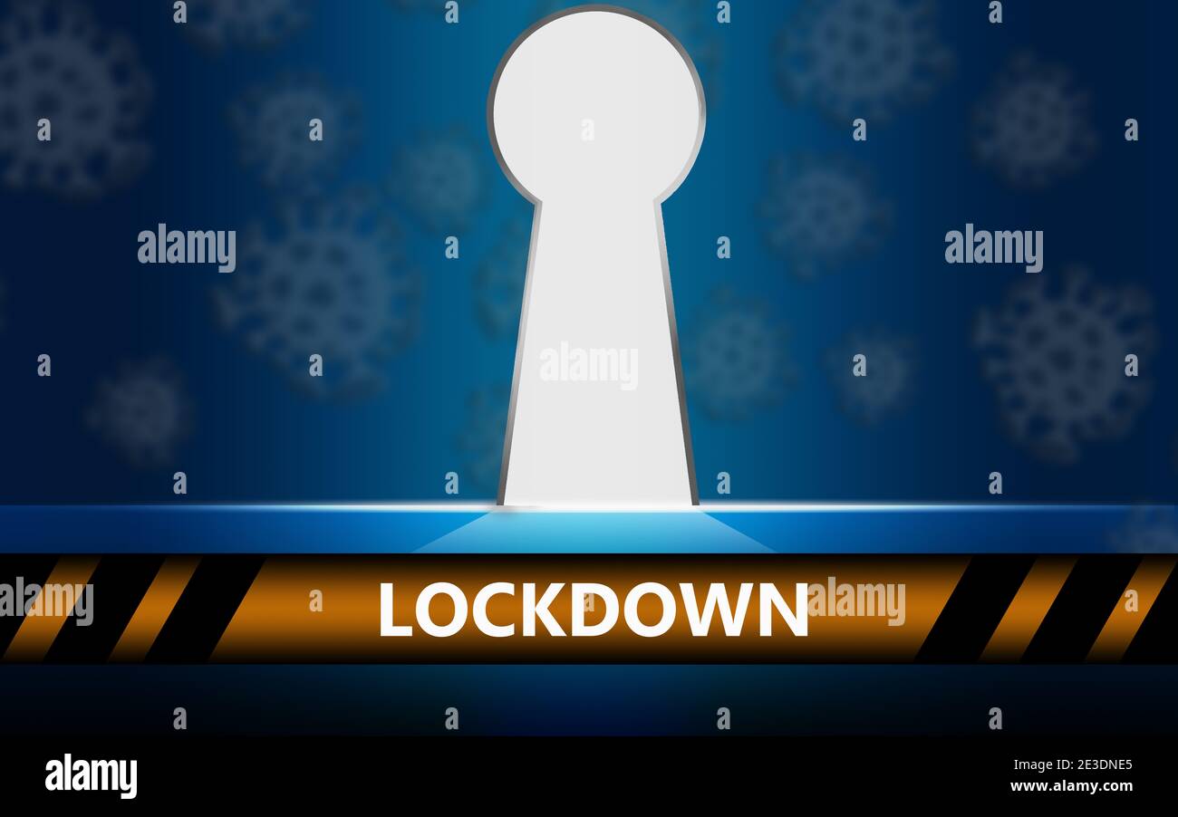 3D rendering illustration of lockdown warning banner and keyhole Stock ...
