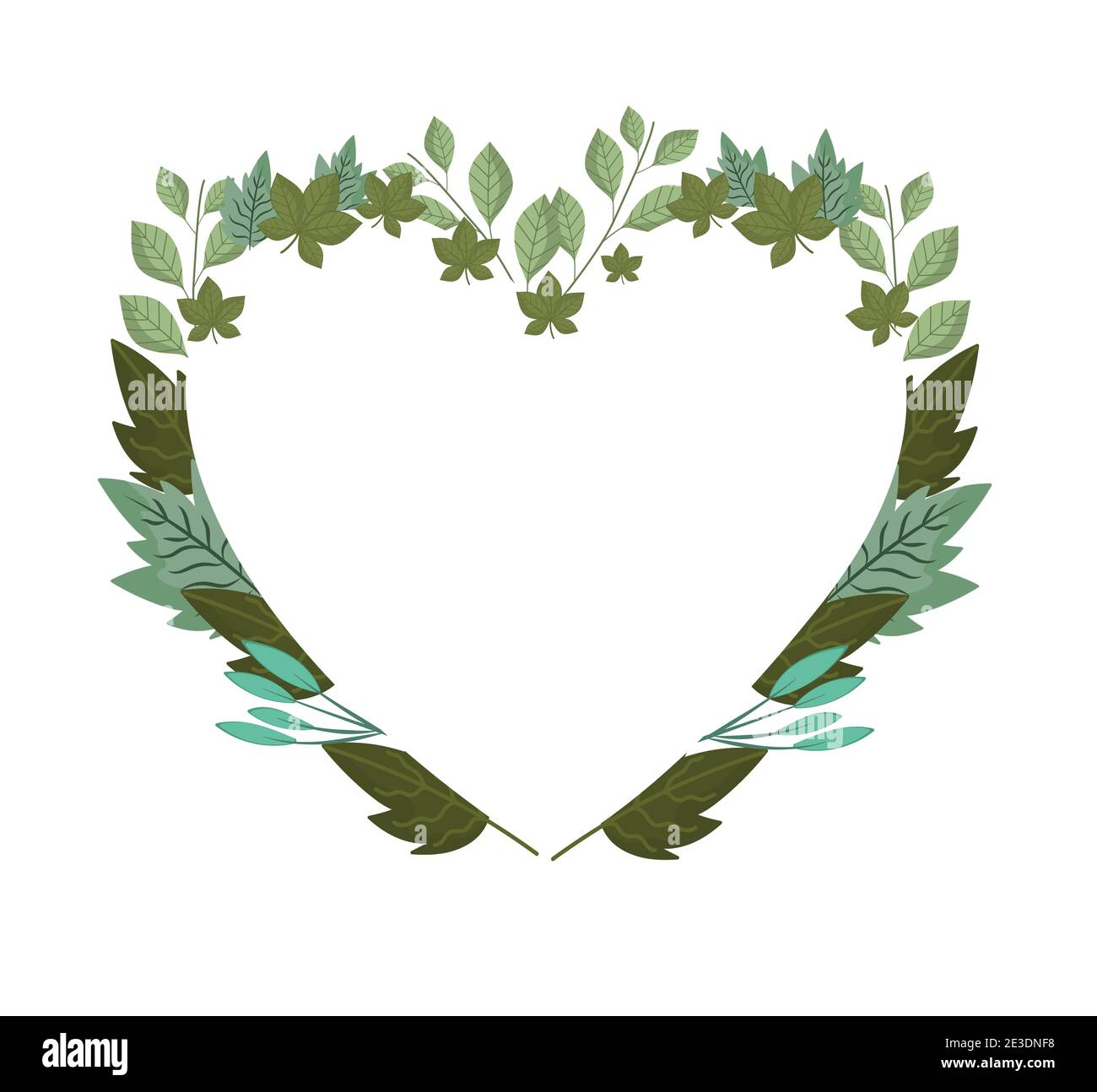 leaves foliage nature, frame shaped heart decoration vector ...