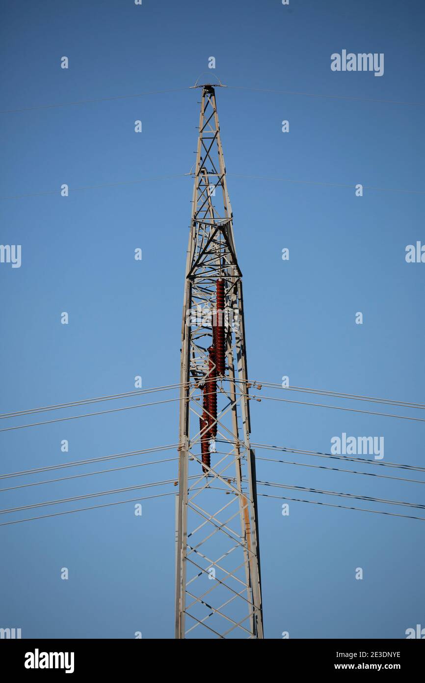 Close up of an electrical tower and its wires Stock Photo - Alamy