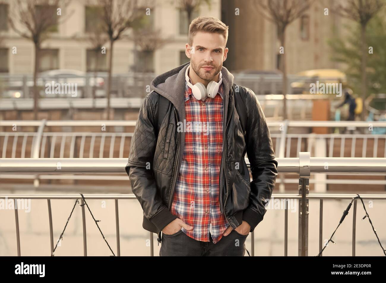 In contemporary style. Handsome guy on modern urban environment. Modern ...
