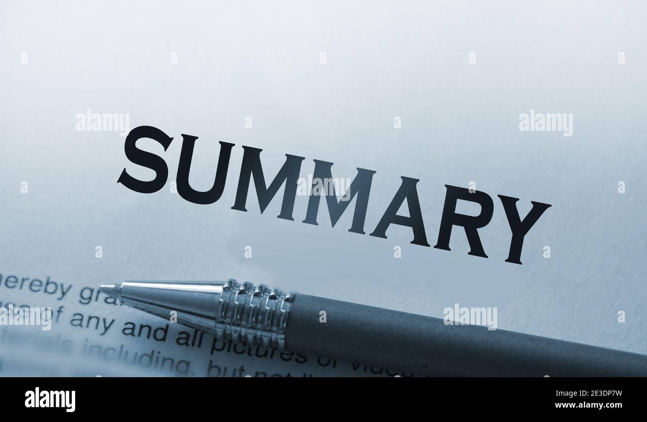 Summary word printed in page with pen. Business project and education ...