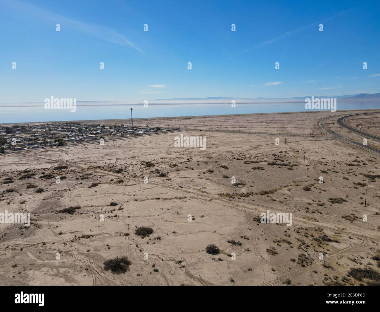 Aerial view of Bombay Beach and the Southern California Salton Sea ...
