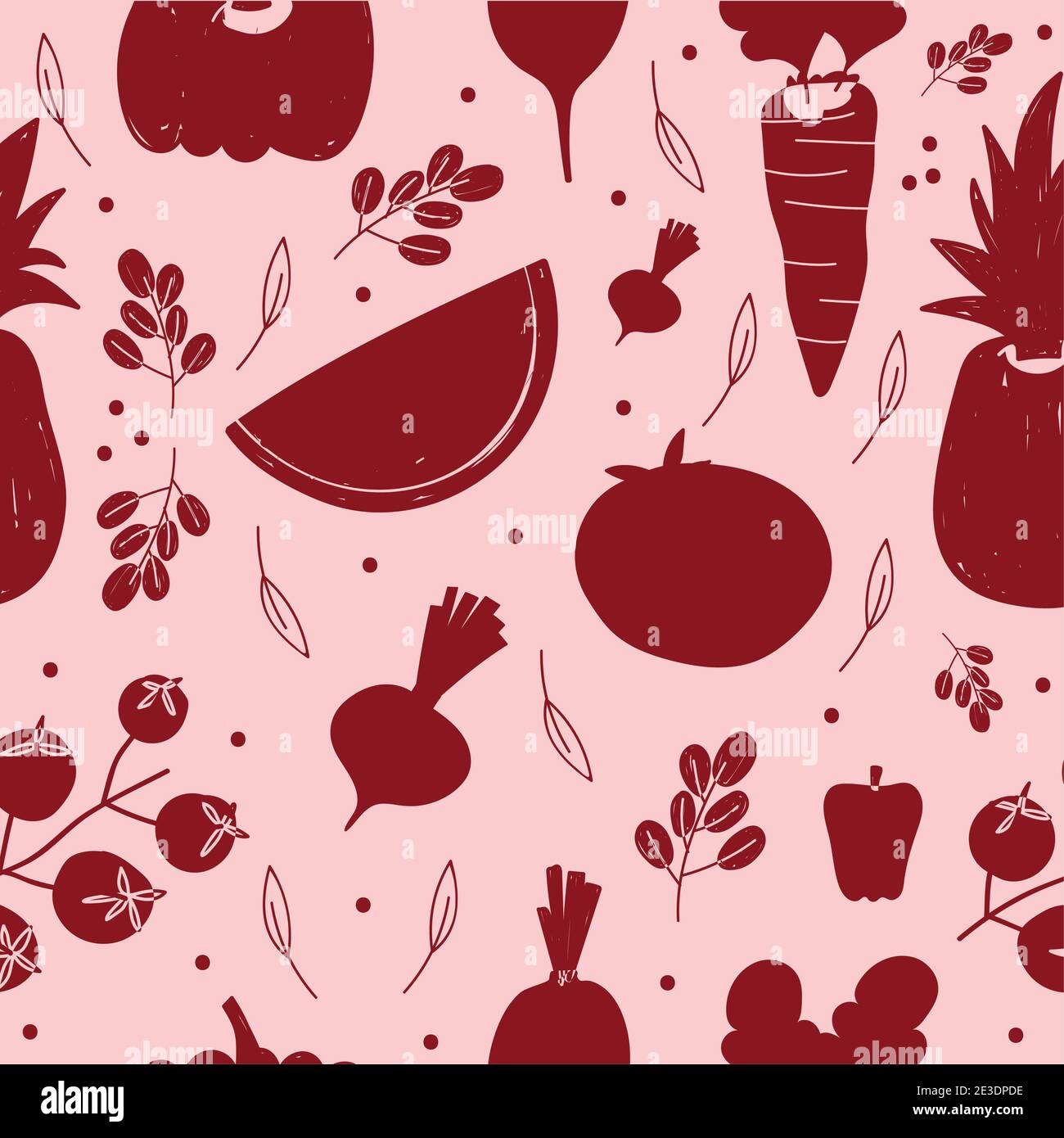 food pattern red silhuette vegetables and fruits background vector ...