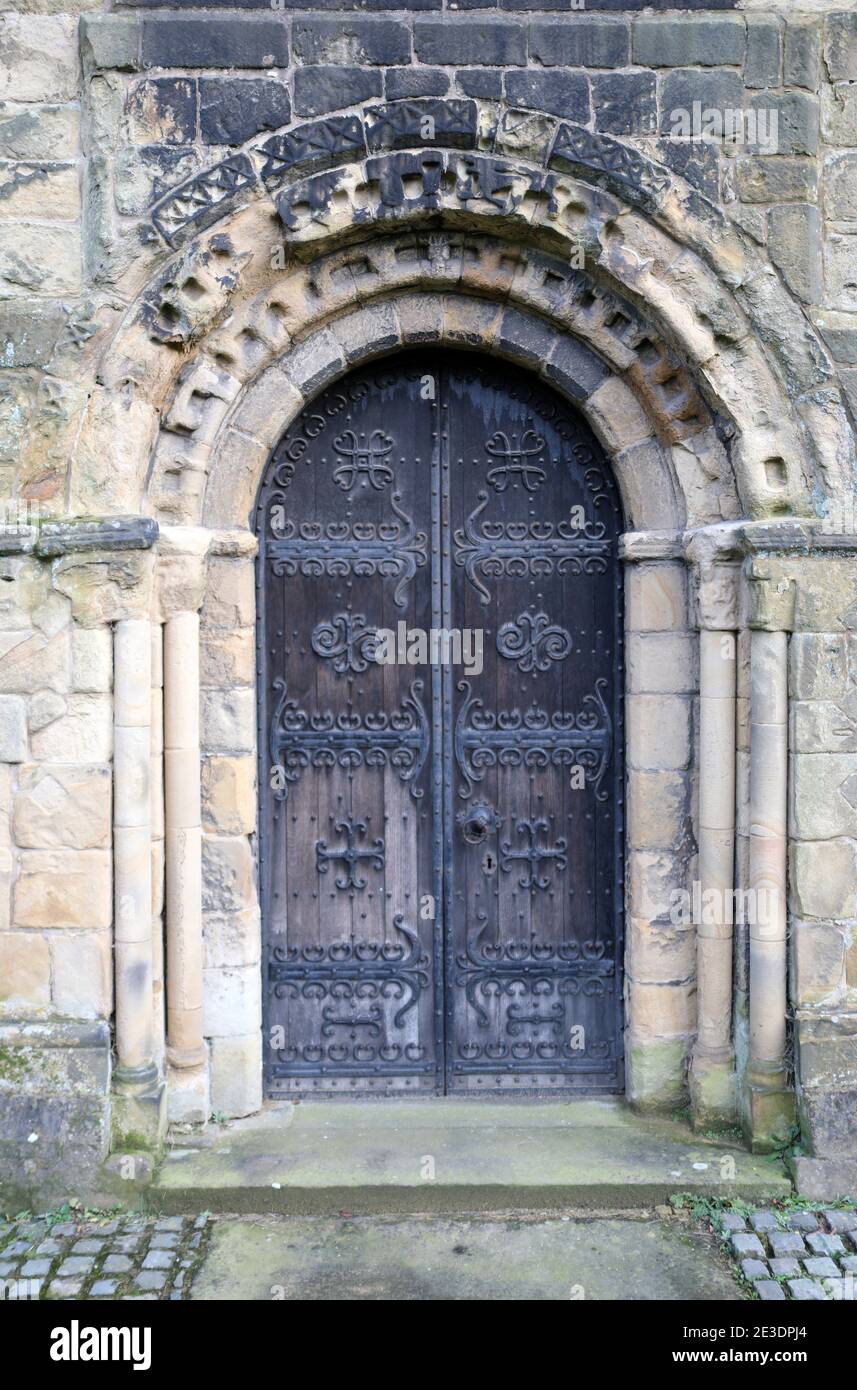 12th century Norman entrance to Bakewell All Saints Church in the Peak ...