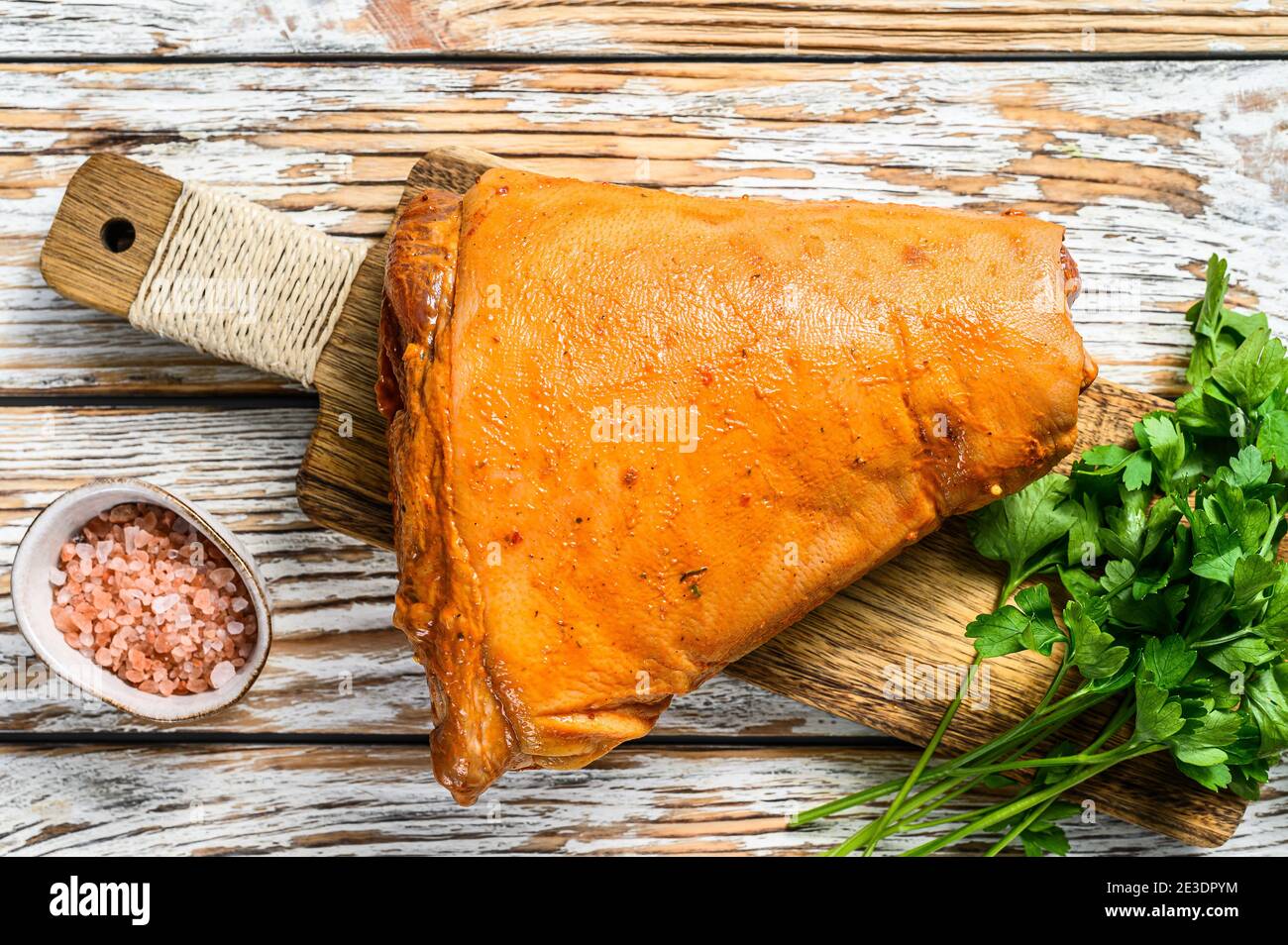 Raw fat pork knee ready for cooking. White background. Top view Stock ...