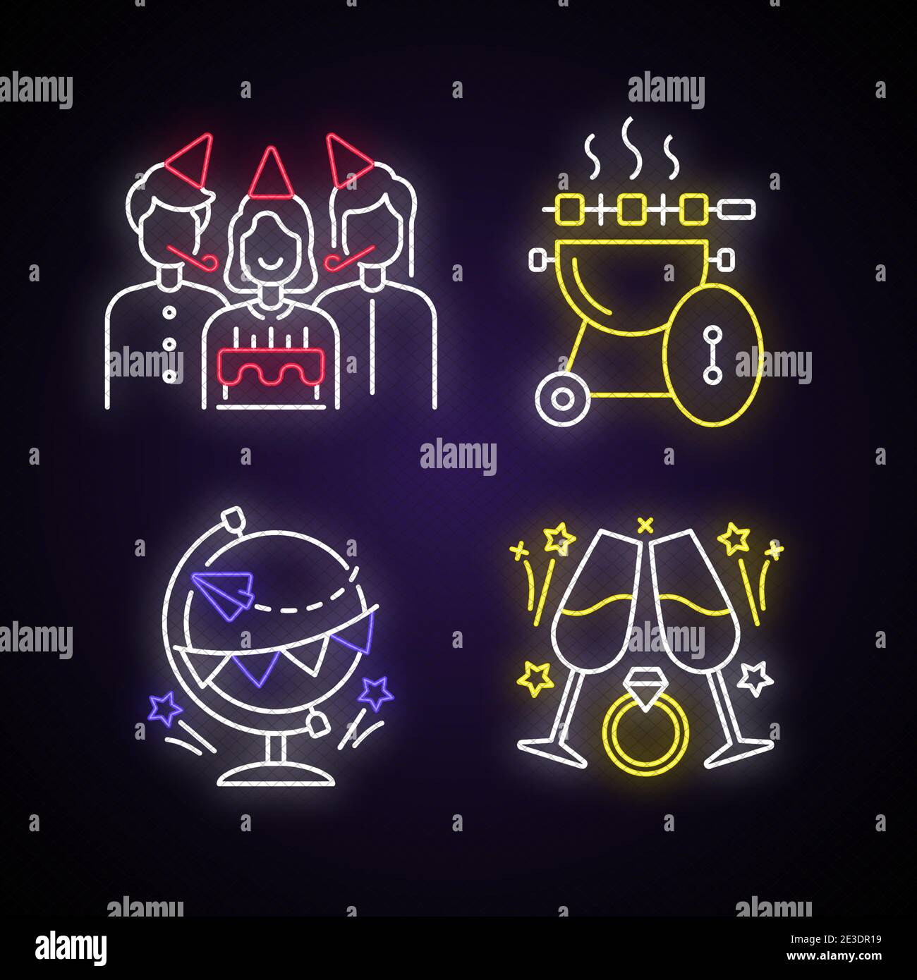 Family holiday party neon light icons set Stock Vector Image & Art - Alamy