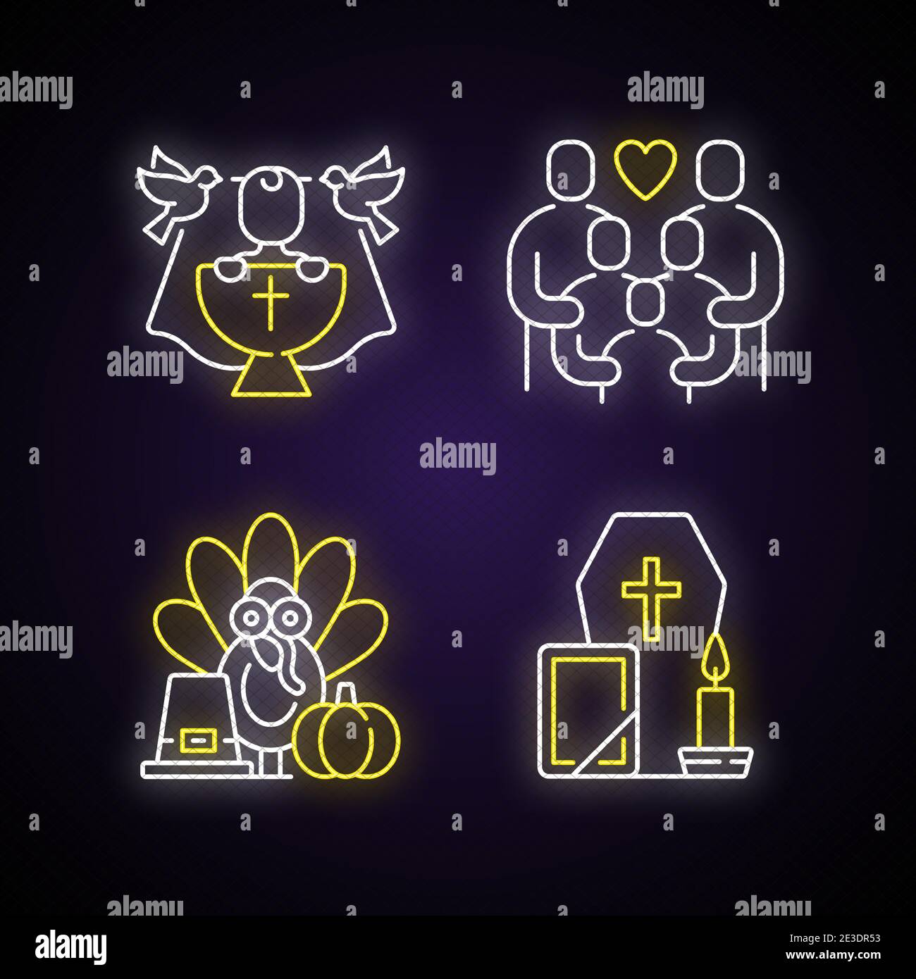 Family tradition and special occasions neon light icons set Stock ...